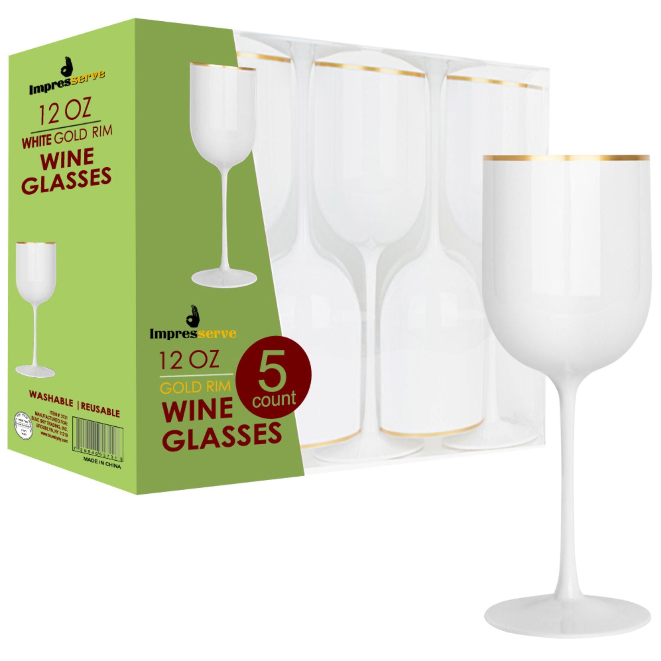 Impresserve 12oz. White Plastic Wine Goblet with Gold Rim - 5 Count ...