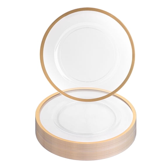 Impresserve 13-inch Clear Disposable Plastic Charger Plates with Gold ...