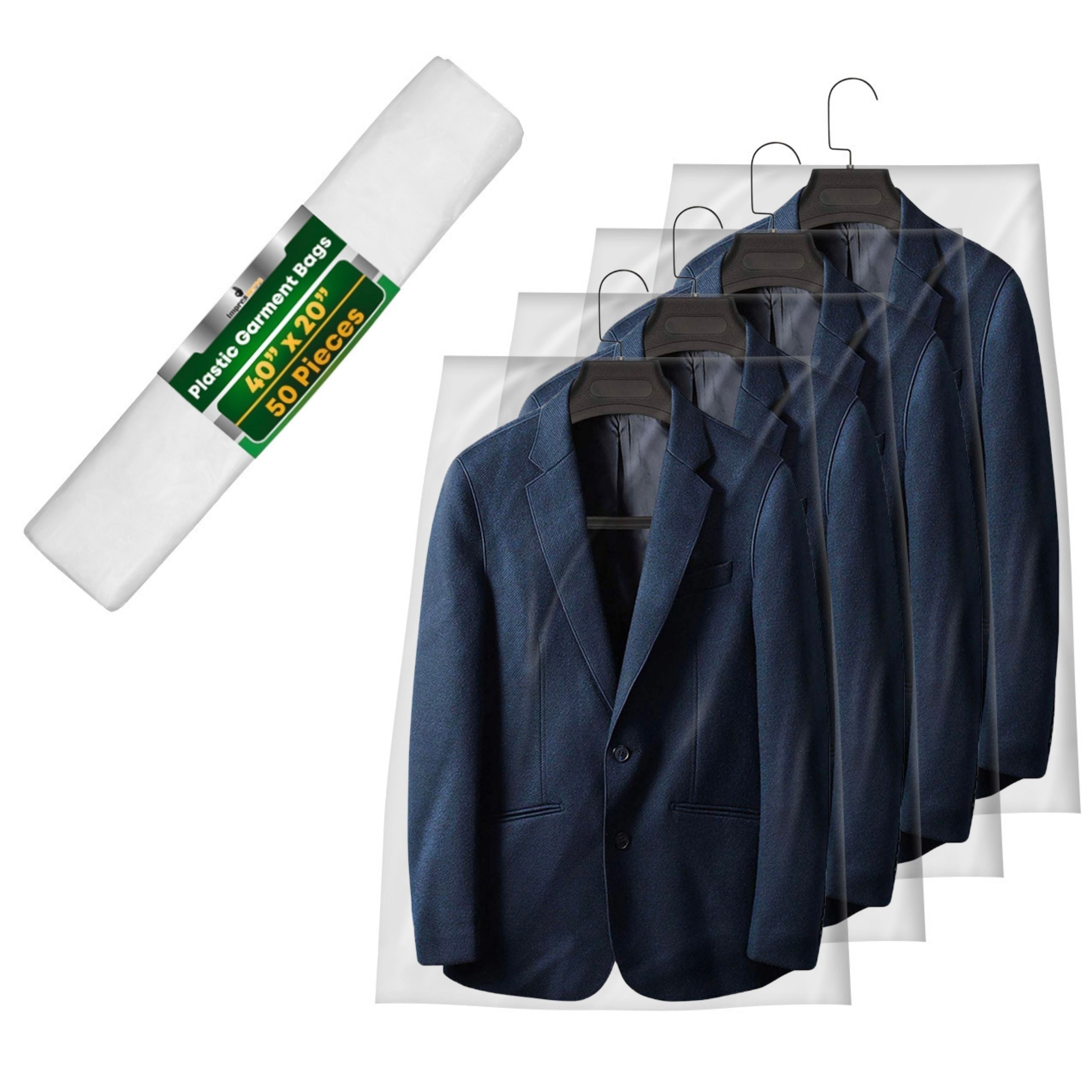 Impresserve 40 x 20 inch Clear Disposable Plastic Garment Bags - 50 ...
