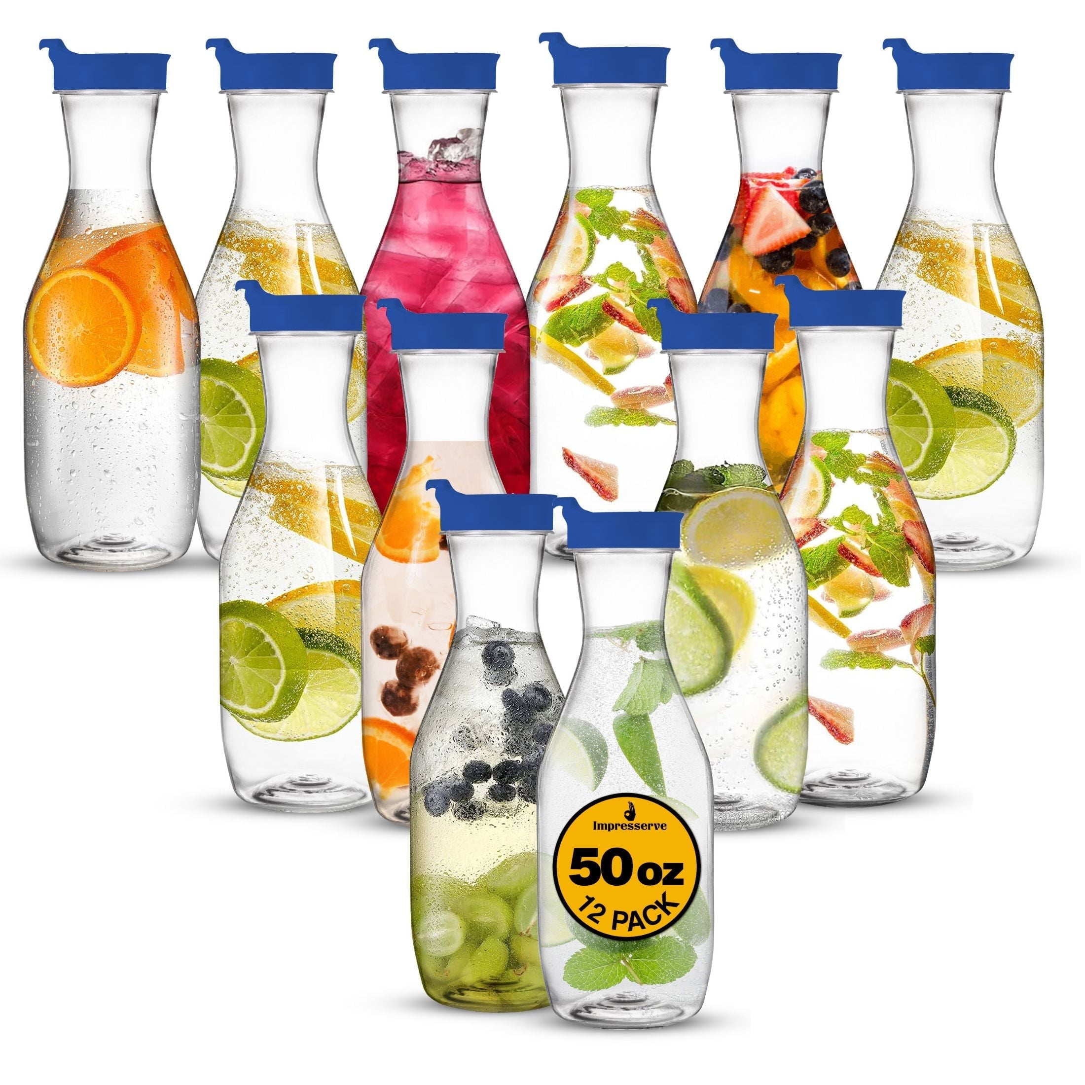Impresserve 50 Oz. Clear Disposable Plastic Carafe with Lid, Blue Flip ...