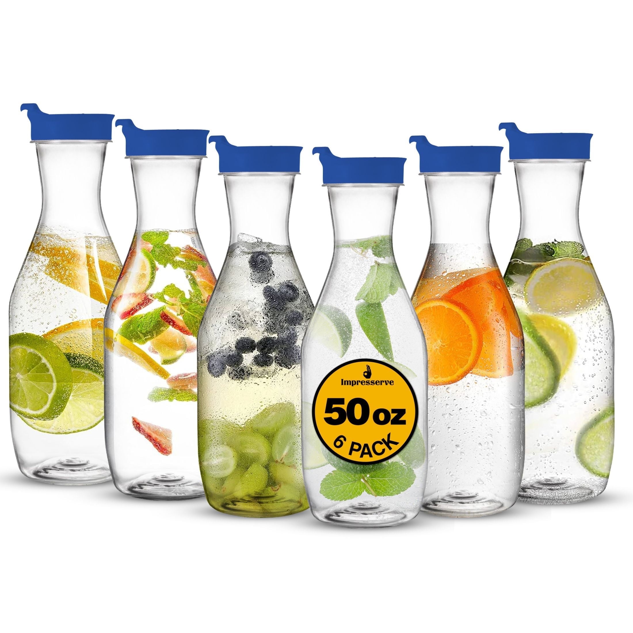 Impresserve 50 Oz. Clear Disposable Plastic Carafe with Lid, Blue Flip ...