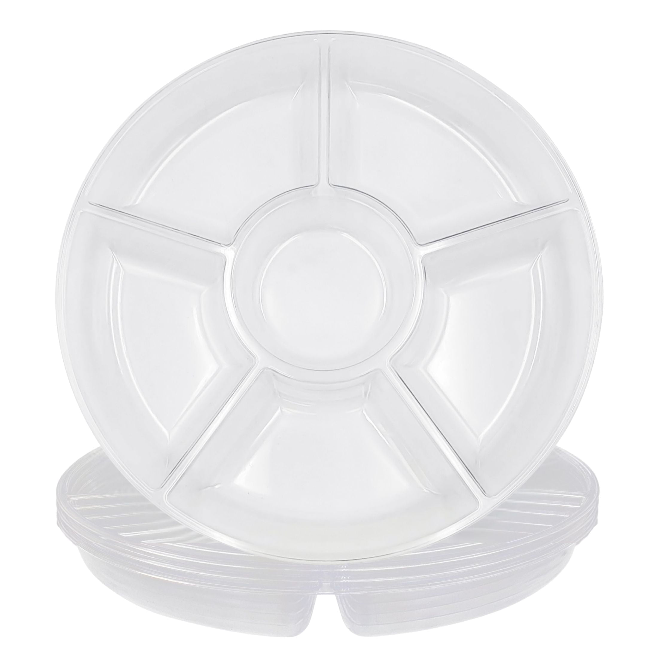 Impresserve 12" Clear 6 Sectional Round Plastic Serving Tray - 4 Count ...