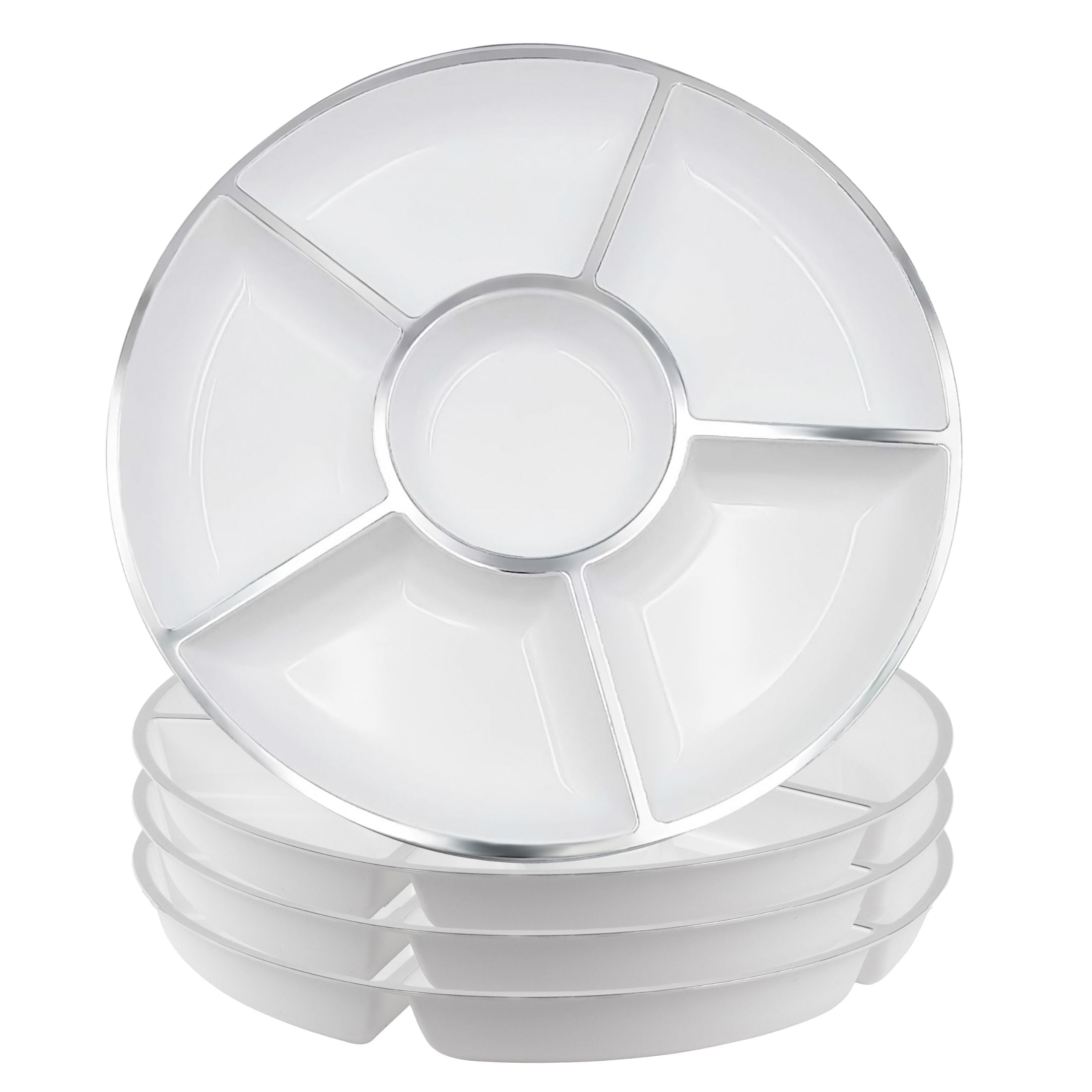 Impresserve 6 Sectional Round Plastic Serving Tray - 12", White/Silver ...
