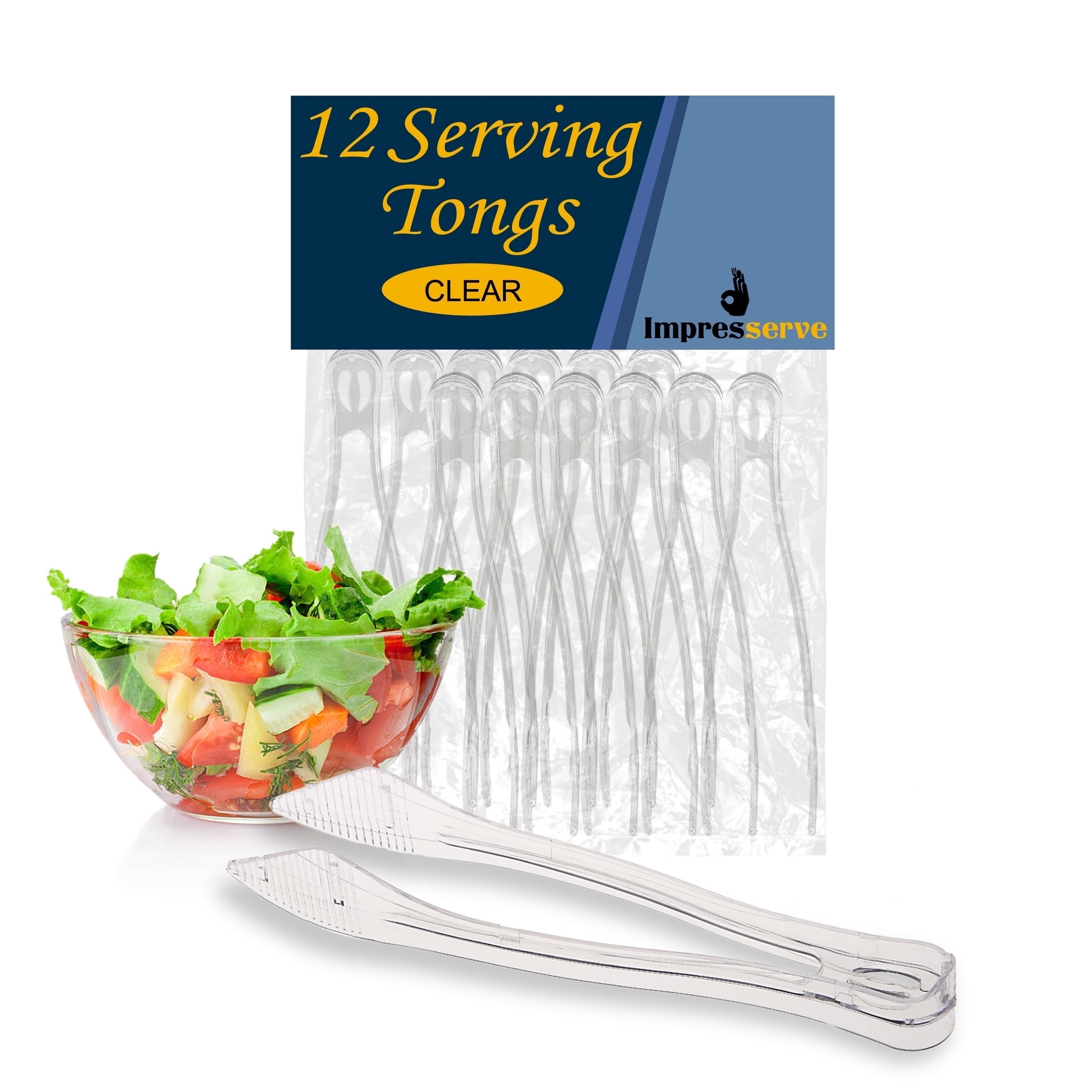 Impresserve 8.5" Clear Disposable Plastic Serving Tongs - 12 Count ...