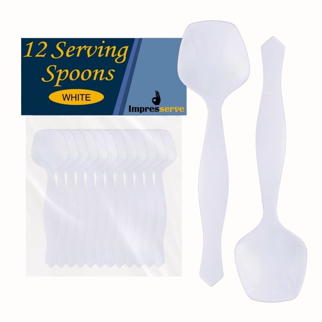 Impresserve 8.7" Disposable Plastic White Serving Spoons - 12 Count ...