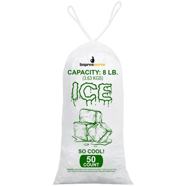 Durable Plastic 8 lb Ice Bags with Drawstring, 50 Pack Reusable Ice ...