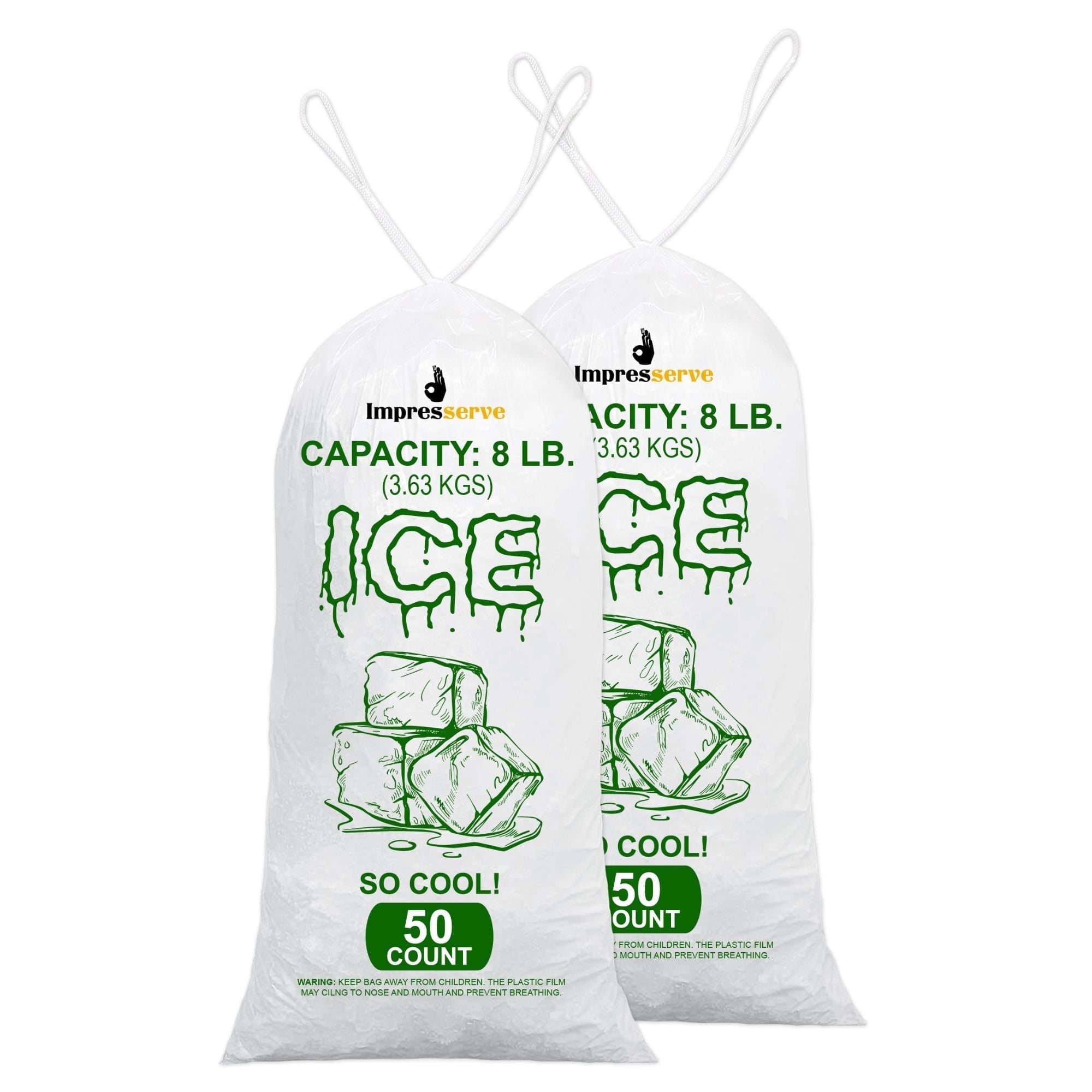 Impresserve 8lb Plastic Ice Bags with Drawstring Closure – 100 Count ...