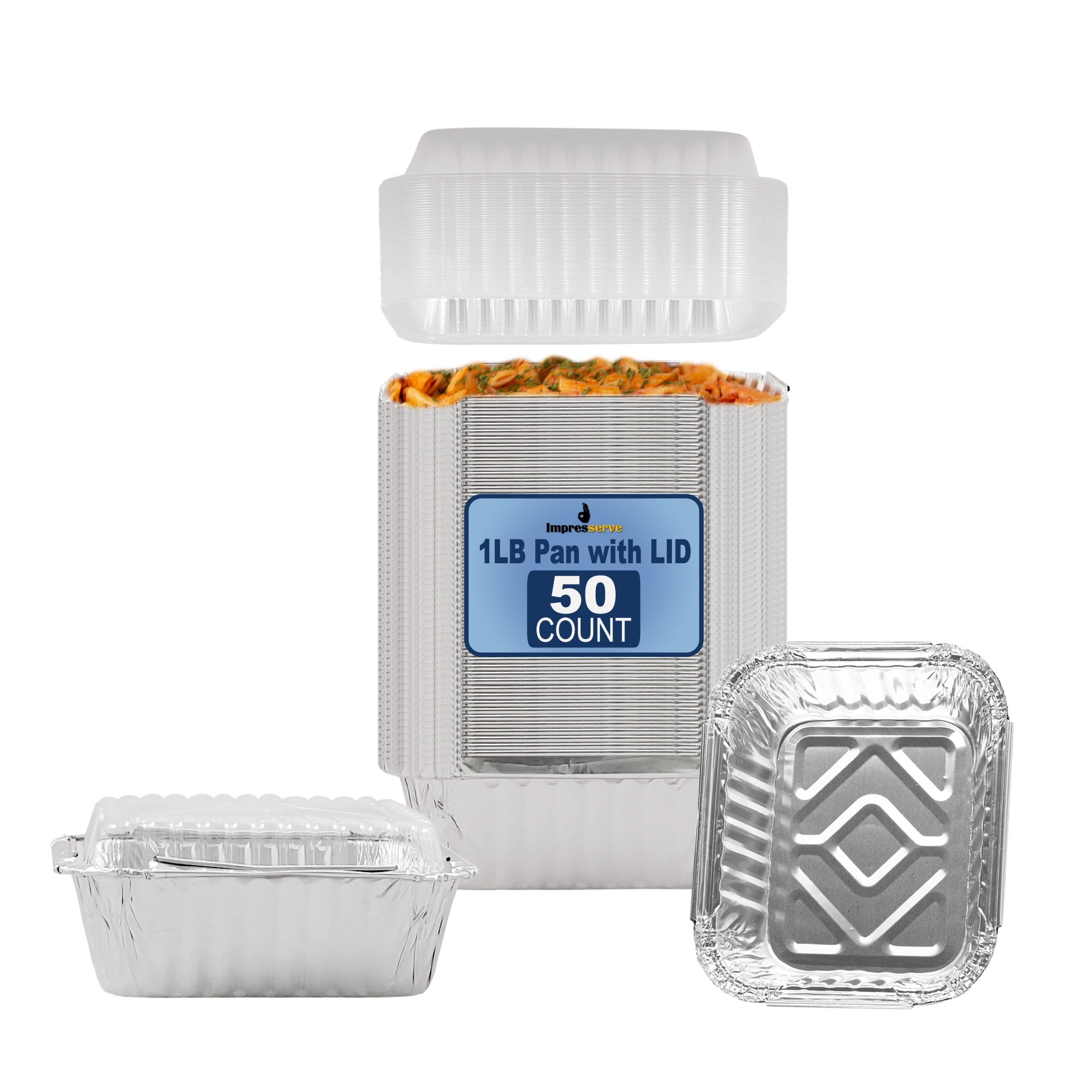 Impresserve 1lb Aluminum Food Containers with Plastic Lids - 50 Count ...