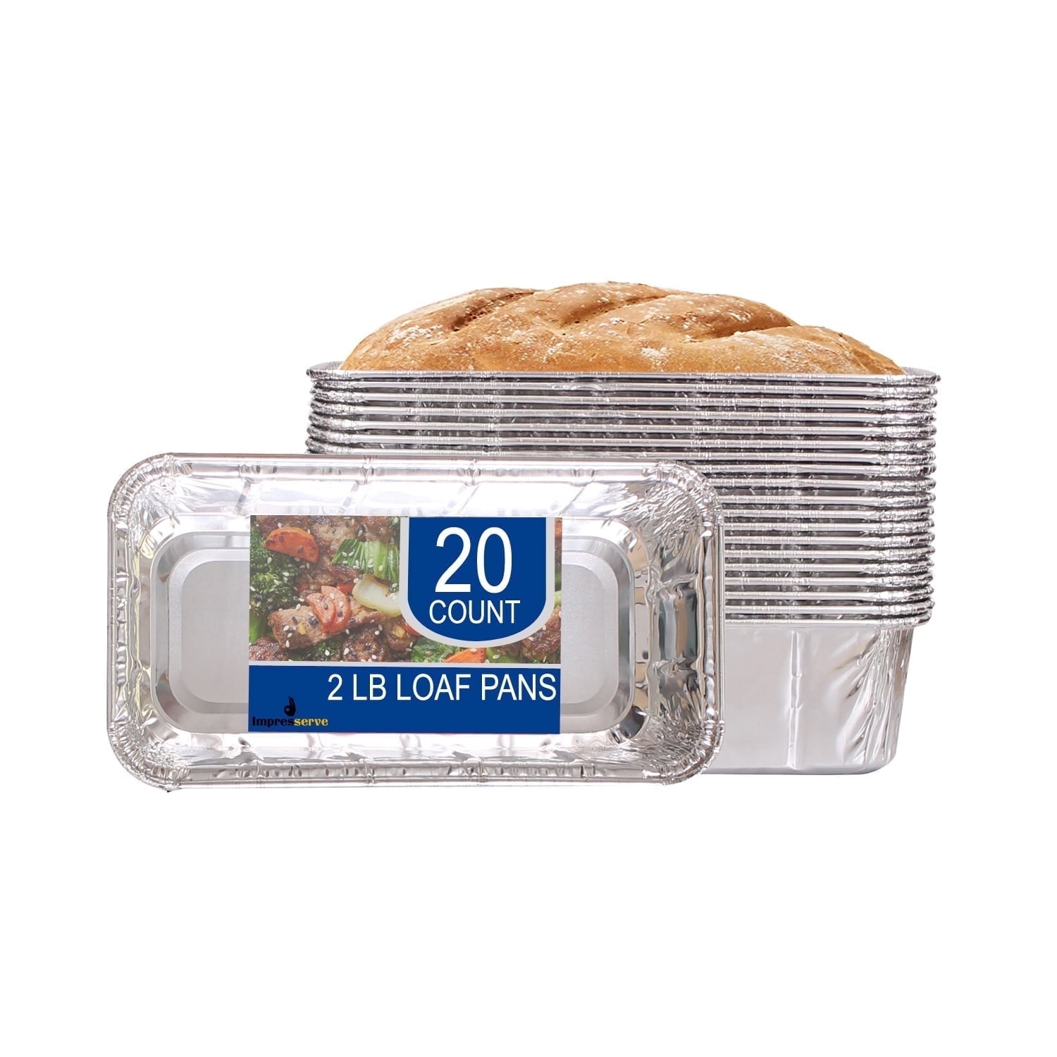 Impresserve Aluminum Loaf Pans, 2 lb (20-Pack), Heavy-Duty Disposable ...