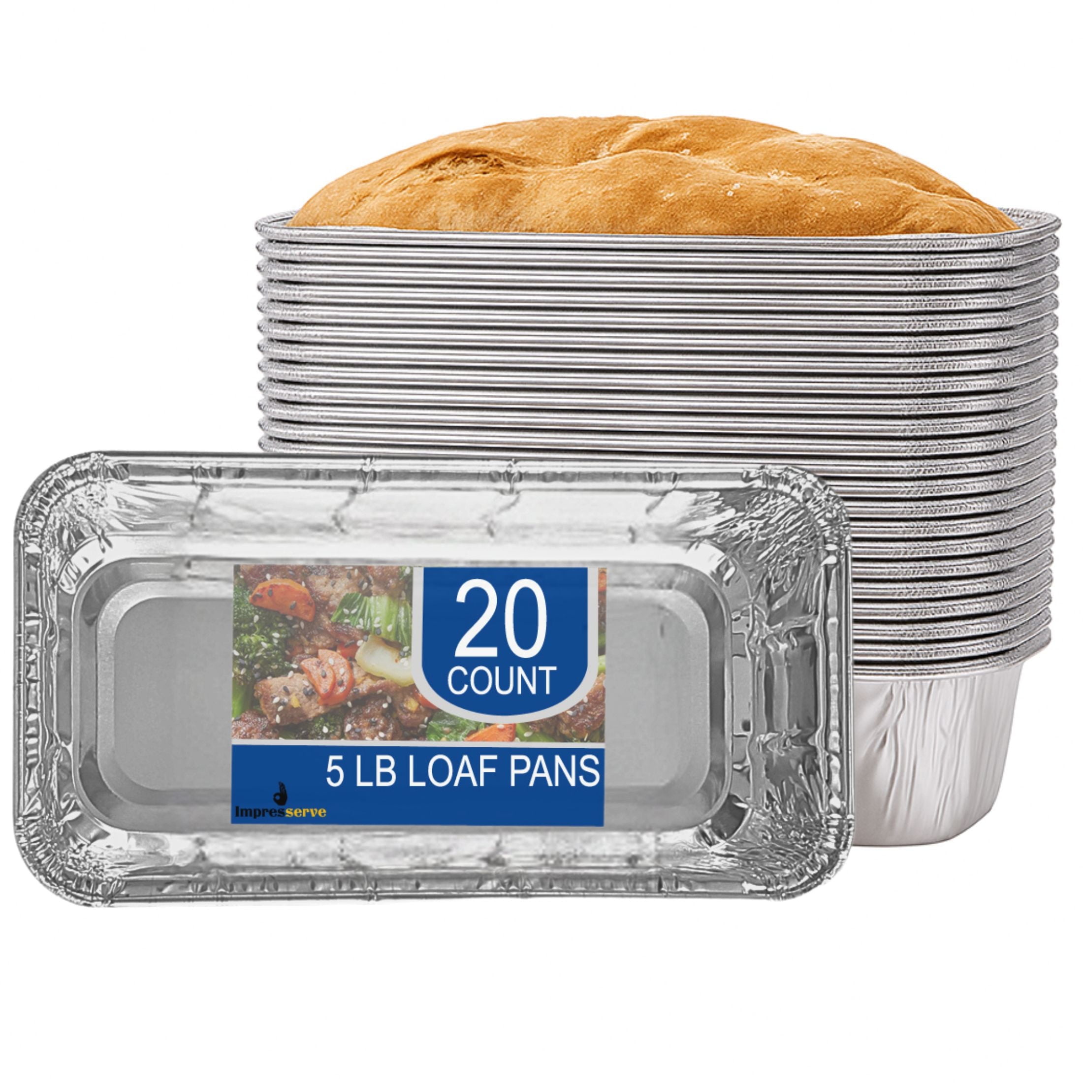 Impresserve Aluminum Loaf Pans, 5 lb (20-Pack), Heavy-Duty Disposable ...