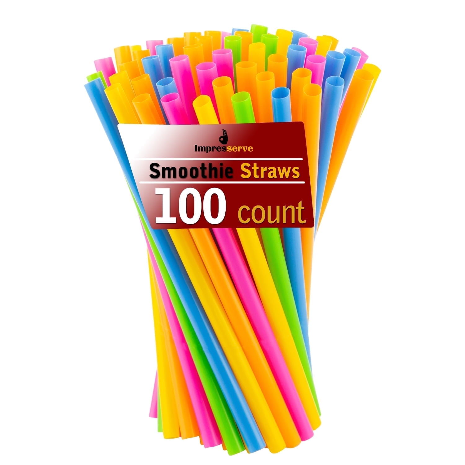Impresserve Colorful Assorted Jumbo Smoothie Straws - 100 Count ...