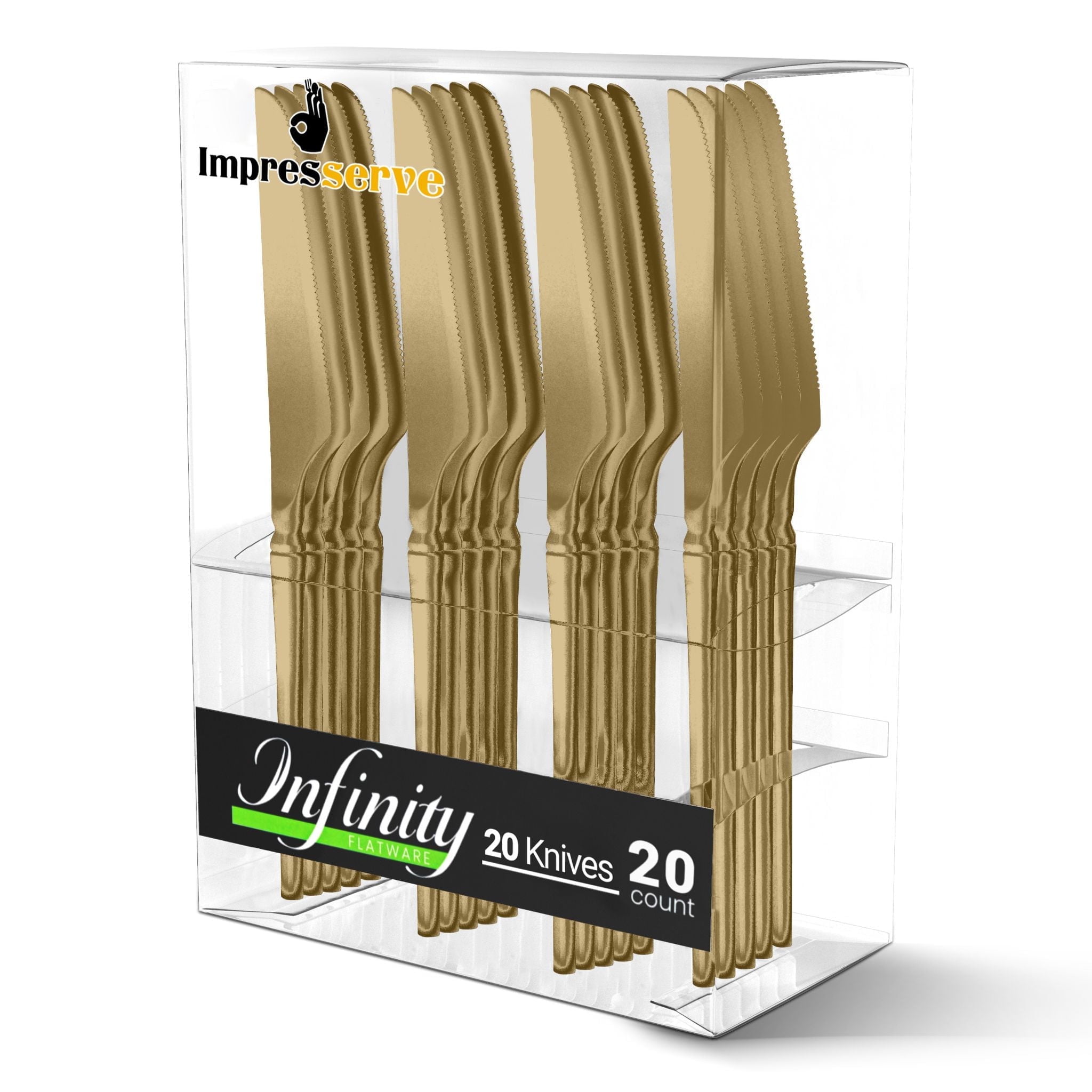 Impresserve Disposable Plastic Gold Knives, Infinity Modern Design - 20 ...
