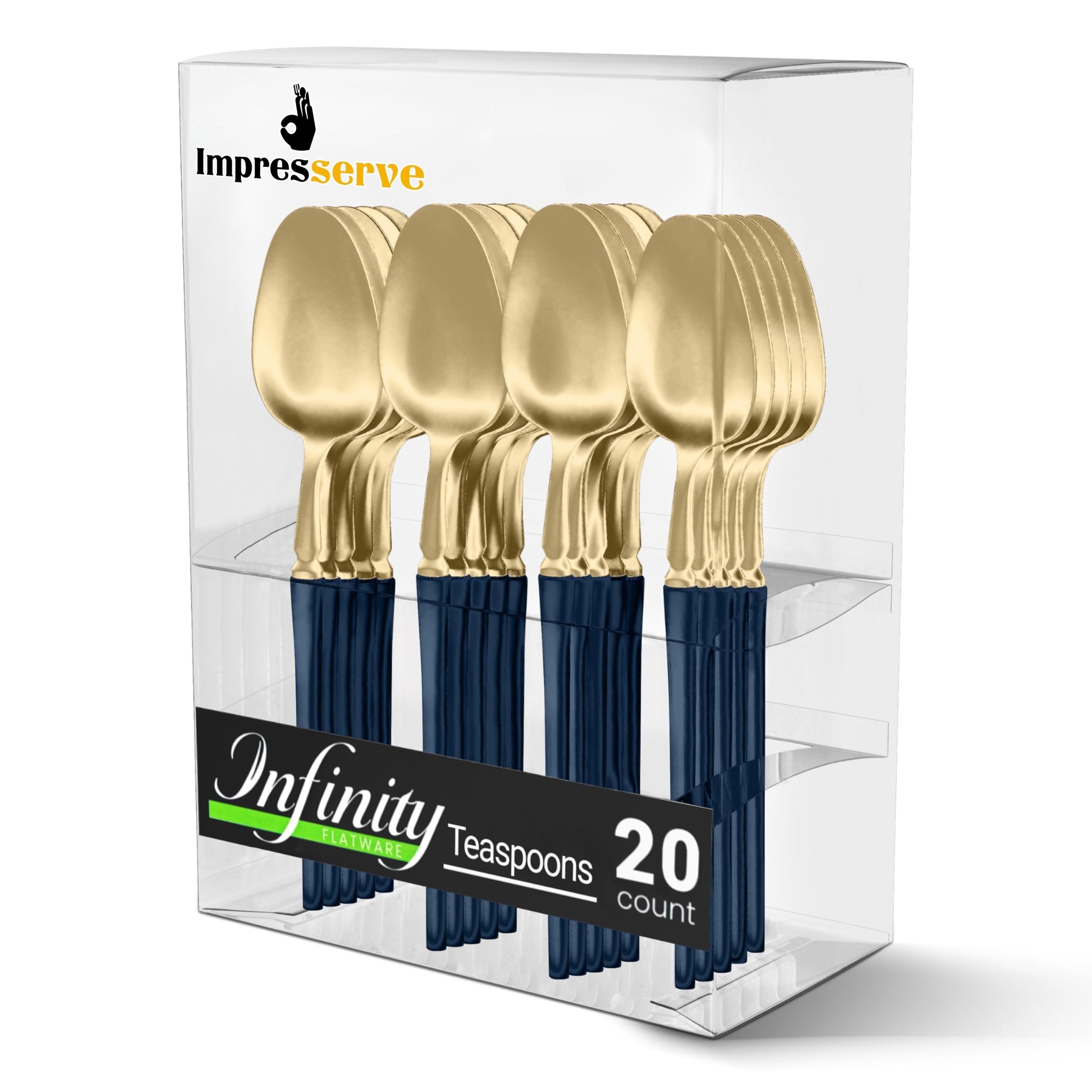 Impresserve Disposable Plastic Navy Gold Teaspoons, 20 Count, Infinity ...