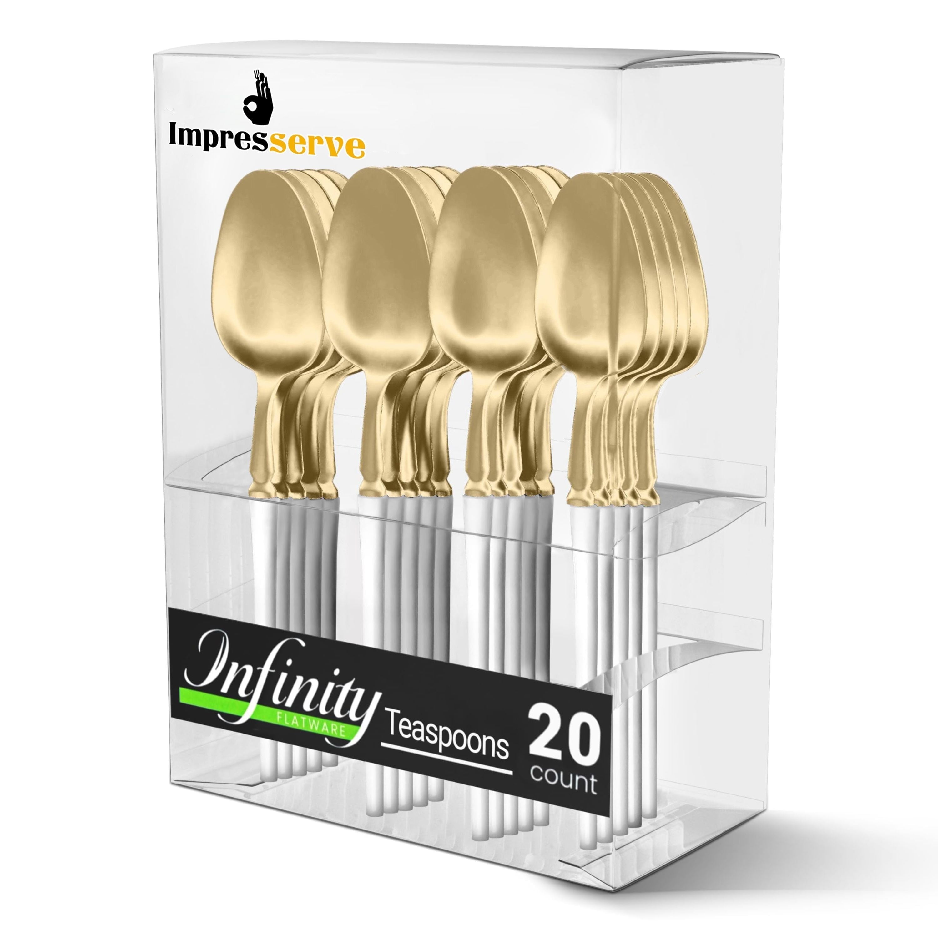Impresserve Disposable Plastic White Gold Teaspoons, Infinity Modern ...