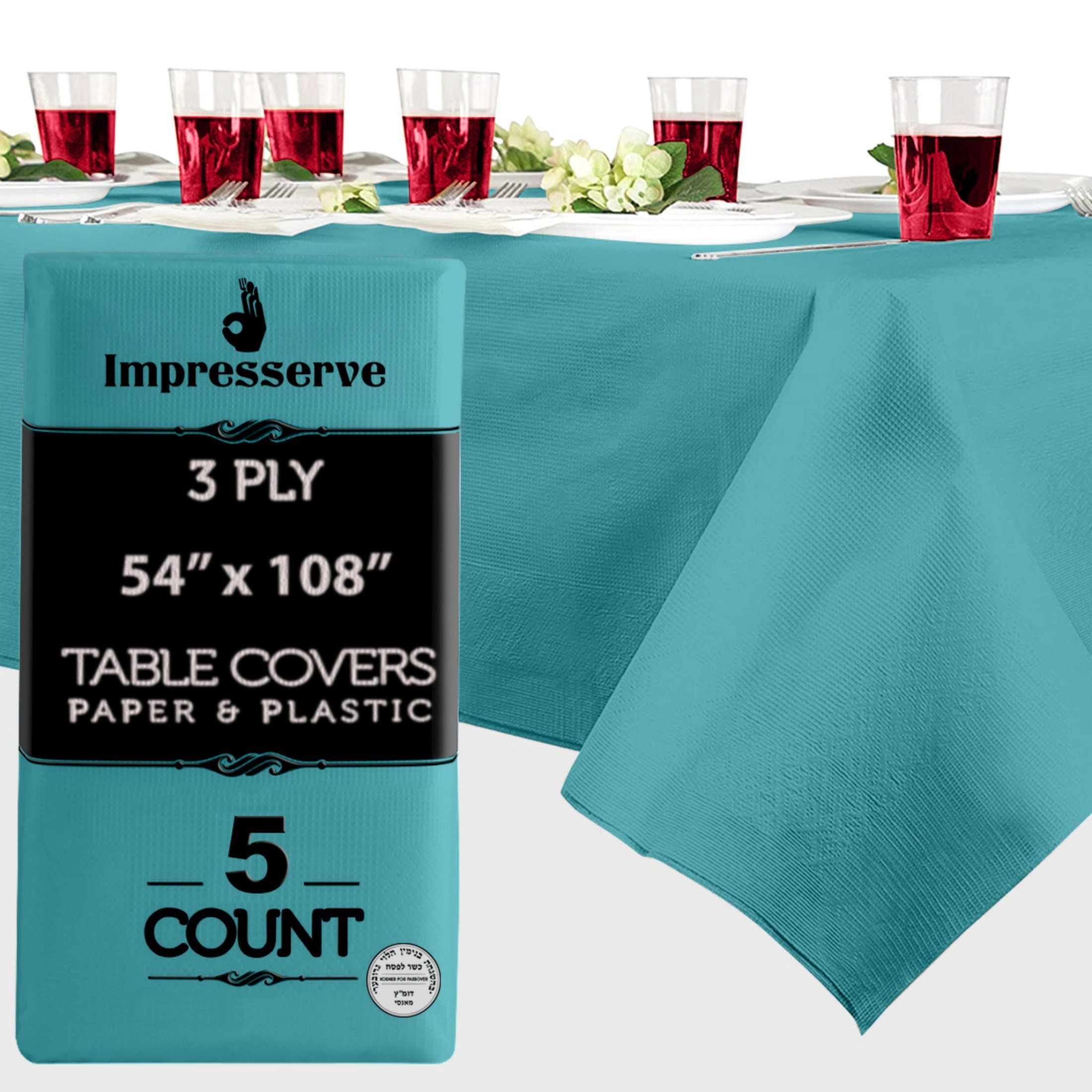 Impresserve Disposable Tablecloth, 54" x 108", Turquoise, 5-Count, 3 ...