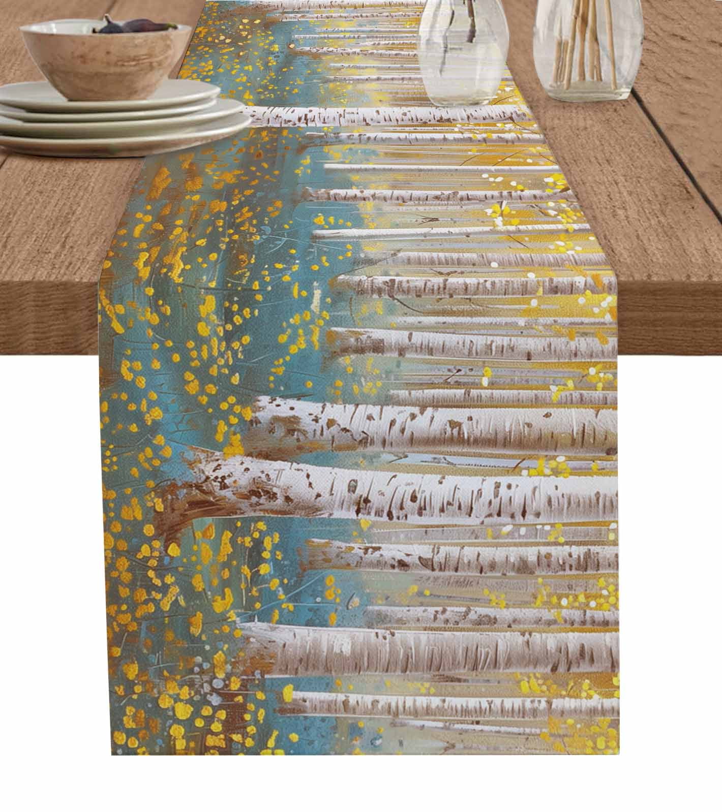Impressionism Of Oil Painting Forest Plants Table Runner Home Wedding ...