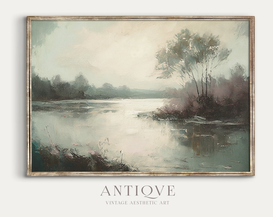 Impressionist Abstract Landscape Lakeblue Muted Soft Colors Landscape ...