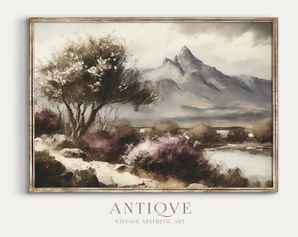 Impressionist Abstract Landscapelake With Mountains, Muted Soft Colors ...