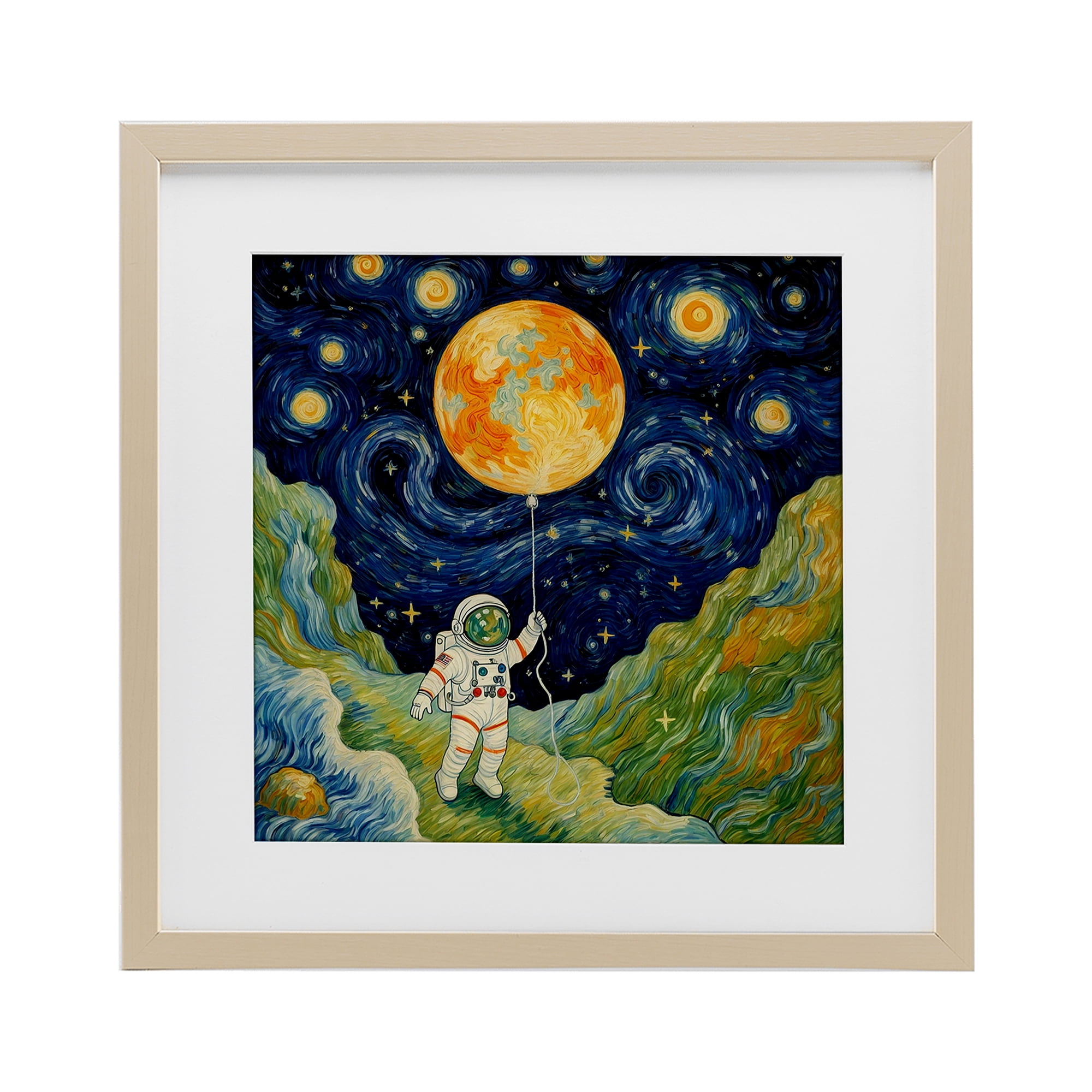 Impressionist Astronaut in Space Birch Framed Print Under Glass, design ...