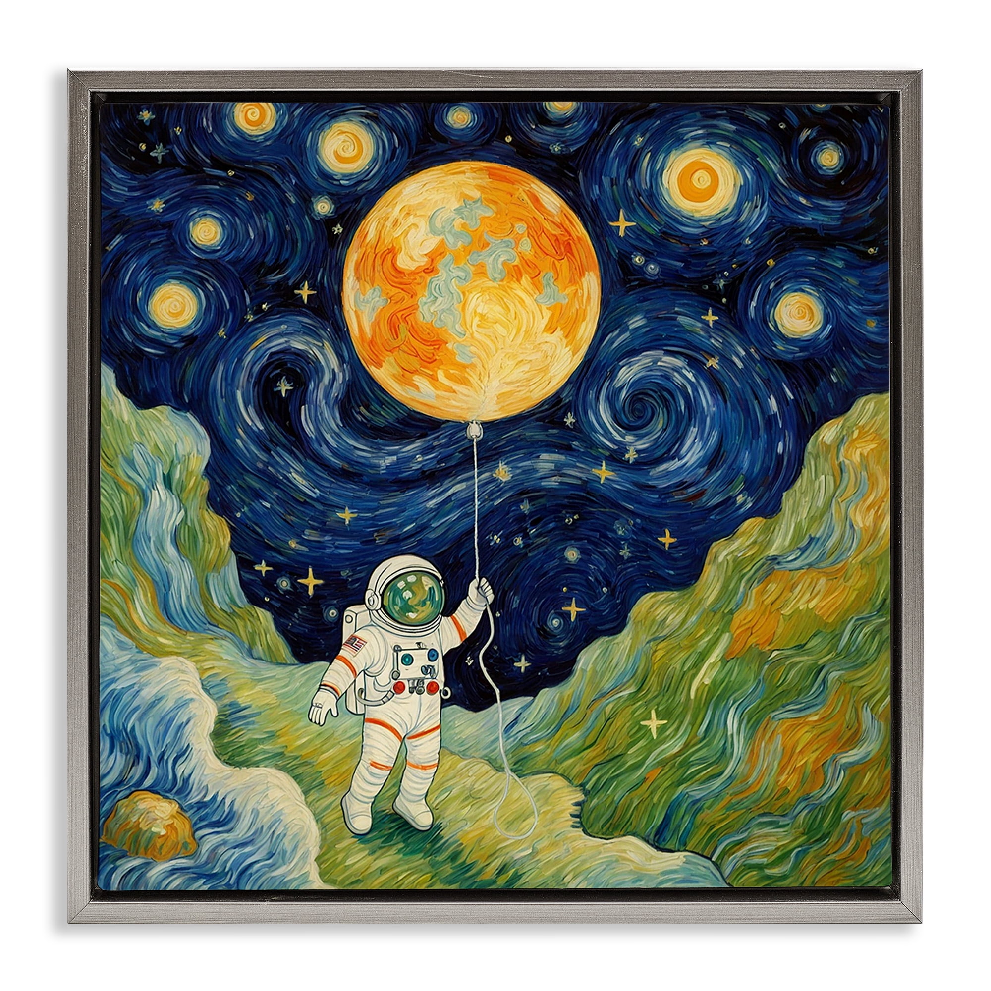 Impressionist Astronaut in Space Gray Framed Floater Canvas Wall Art ...
