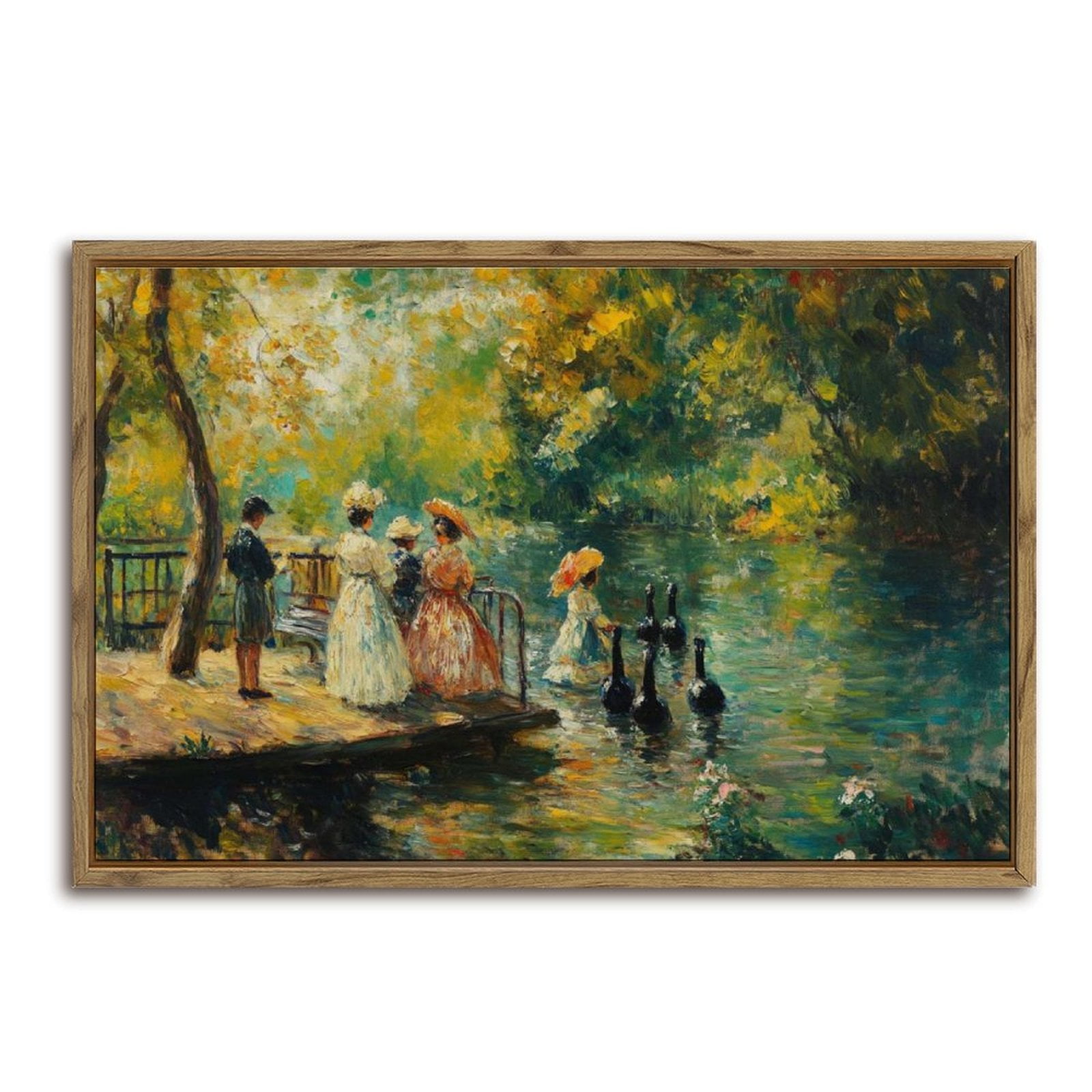 Impressionist Black Swans Horizontal Canvas Wall Art with Lightweight ...