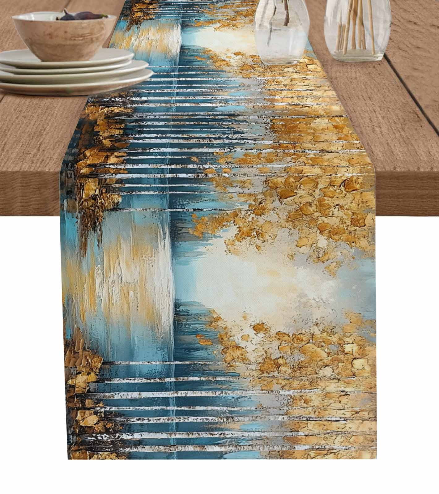 Impressionist Oil Painting Burlap Cotton Table Runner 13x70 Inches Long ...
