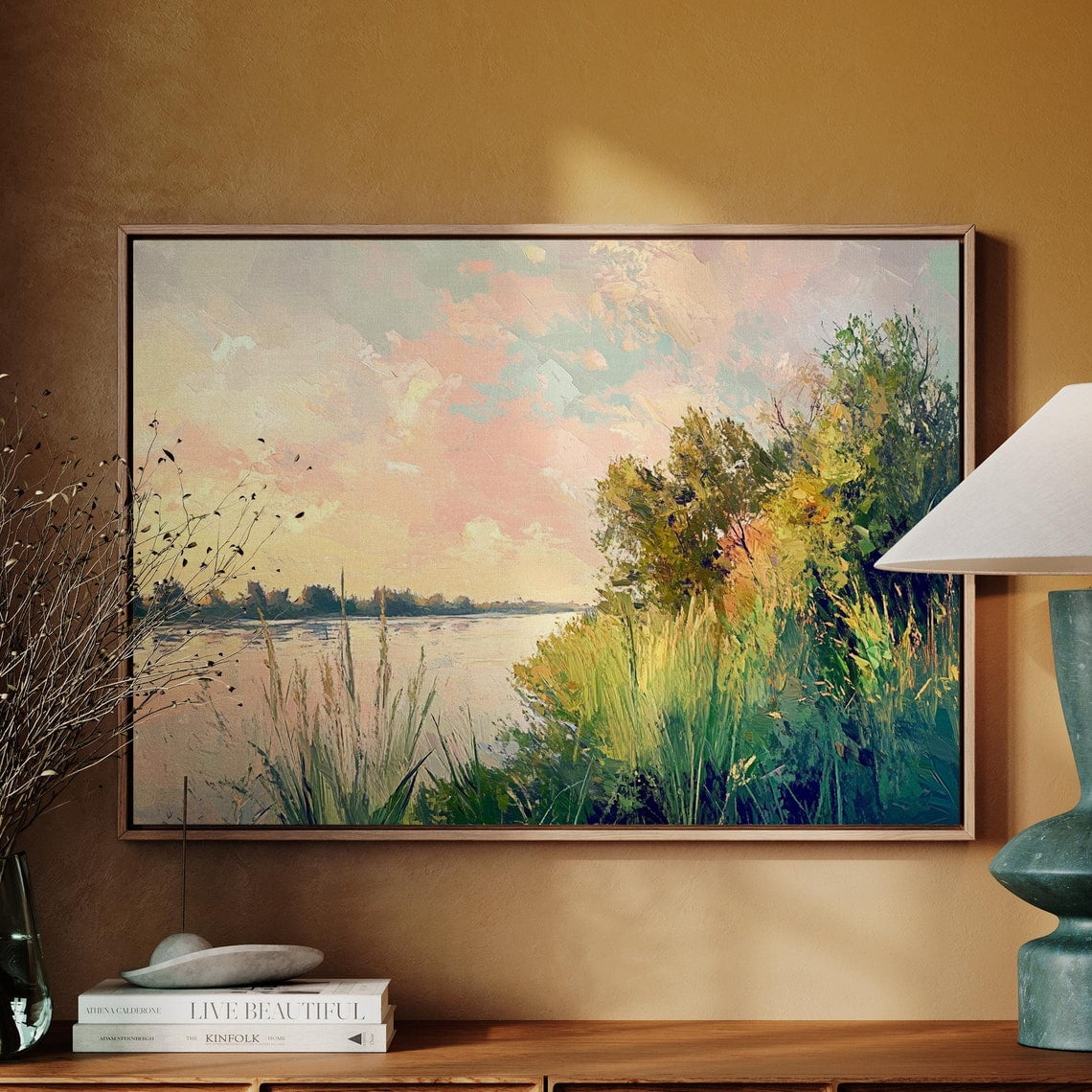 Impressionist River Sunset Painting - Tranquil Landscape Wall Art Print ...