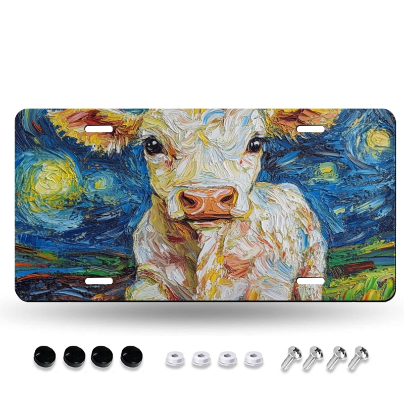 Impressionist - Style Bovine in Swirling Colors License Plate Frame ...