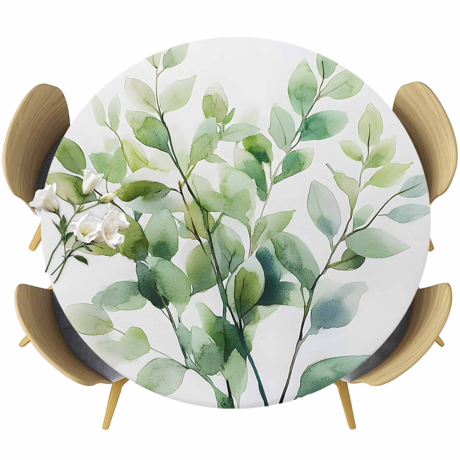 Impressionist Style Round Fitted Table Cover Modern Style Green Breach ...