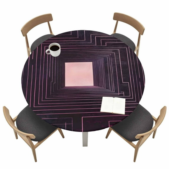 Impressionist Style Round Fitted Tablecloth with Elastic Edge Purple ...