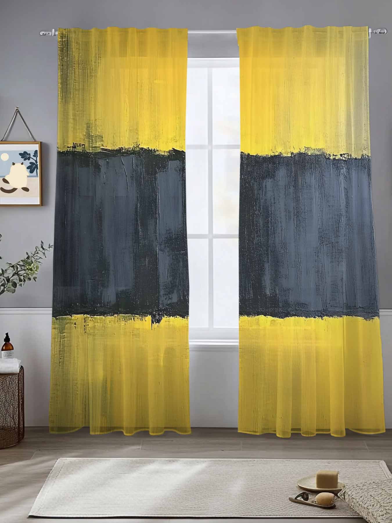 Impressionist Style Sheer Curtains 108 Inches Long 2 Panels Abstract ...