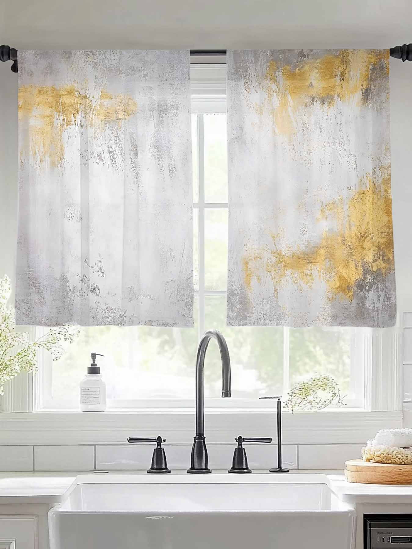 Impressionist Style Sheer Curtains 54 Inches Long 2 Panels Yellow Gary ...