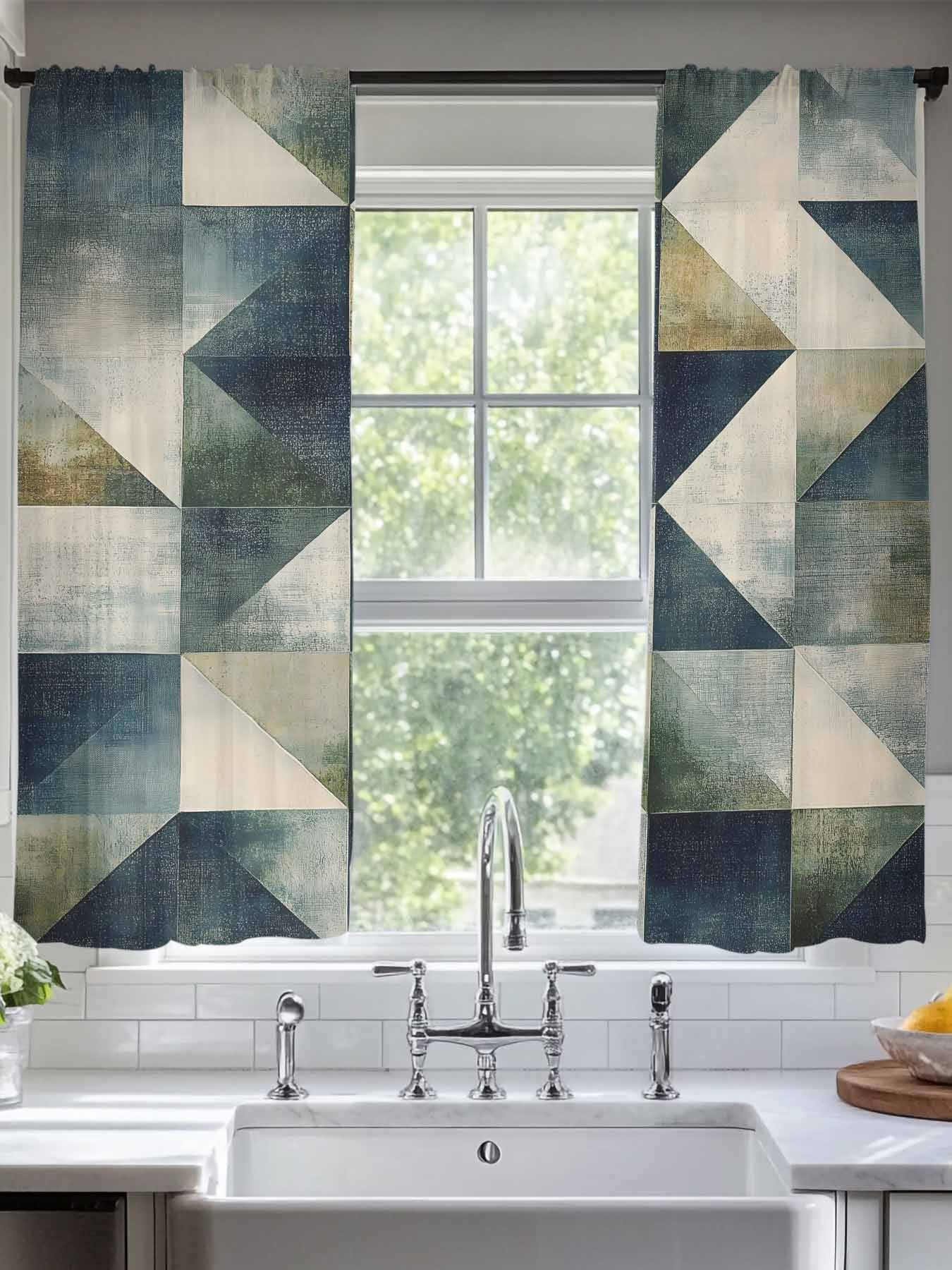 Impressionist Style Sheer Curtains 63 Inches Long 2 Panels Blue Muted ...