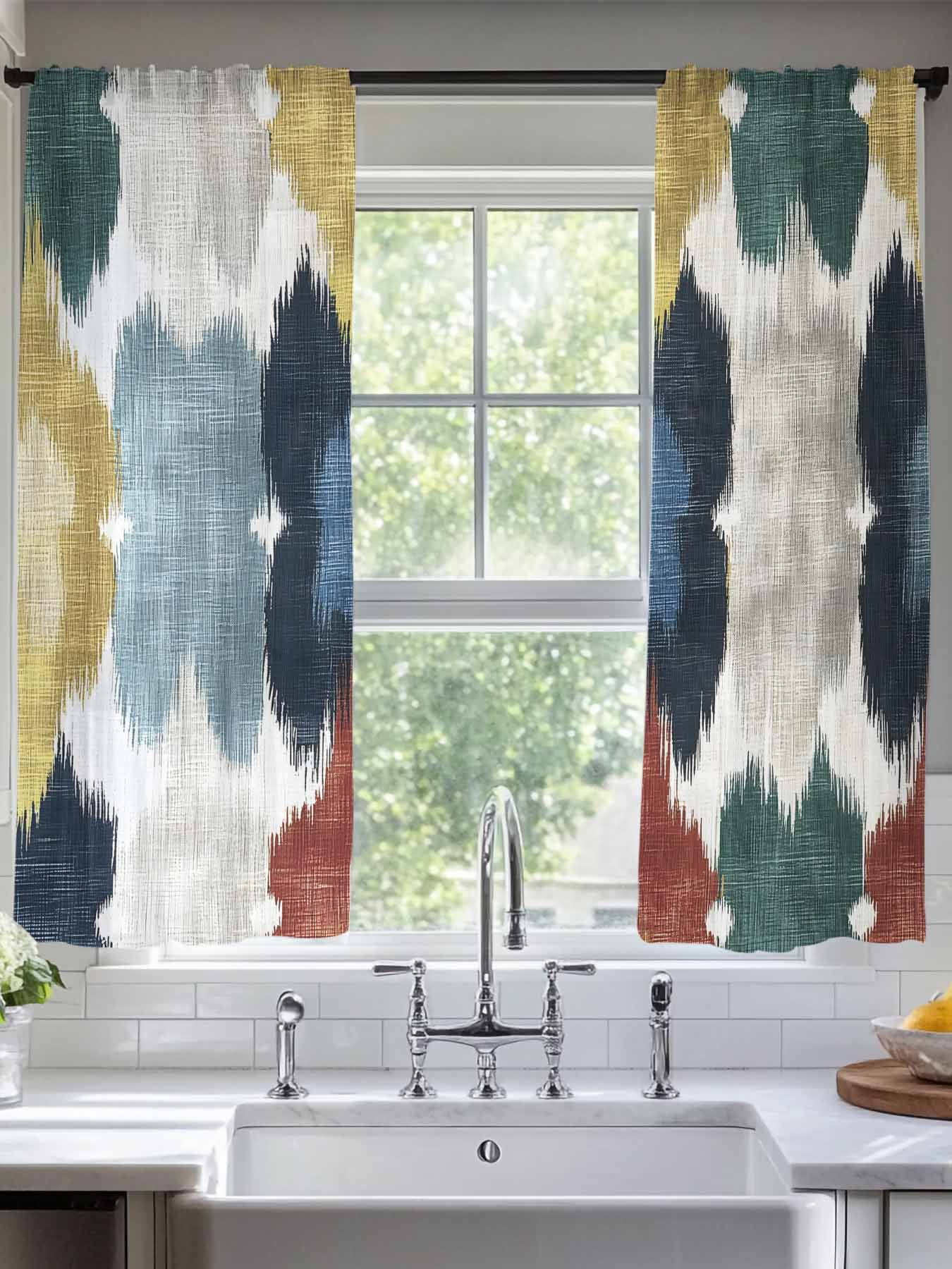 Impressionist Style Sheer Curtains 72 Inches Long 2 Panels Blue Green ...