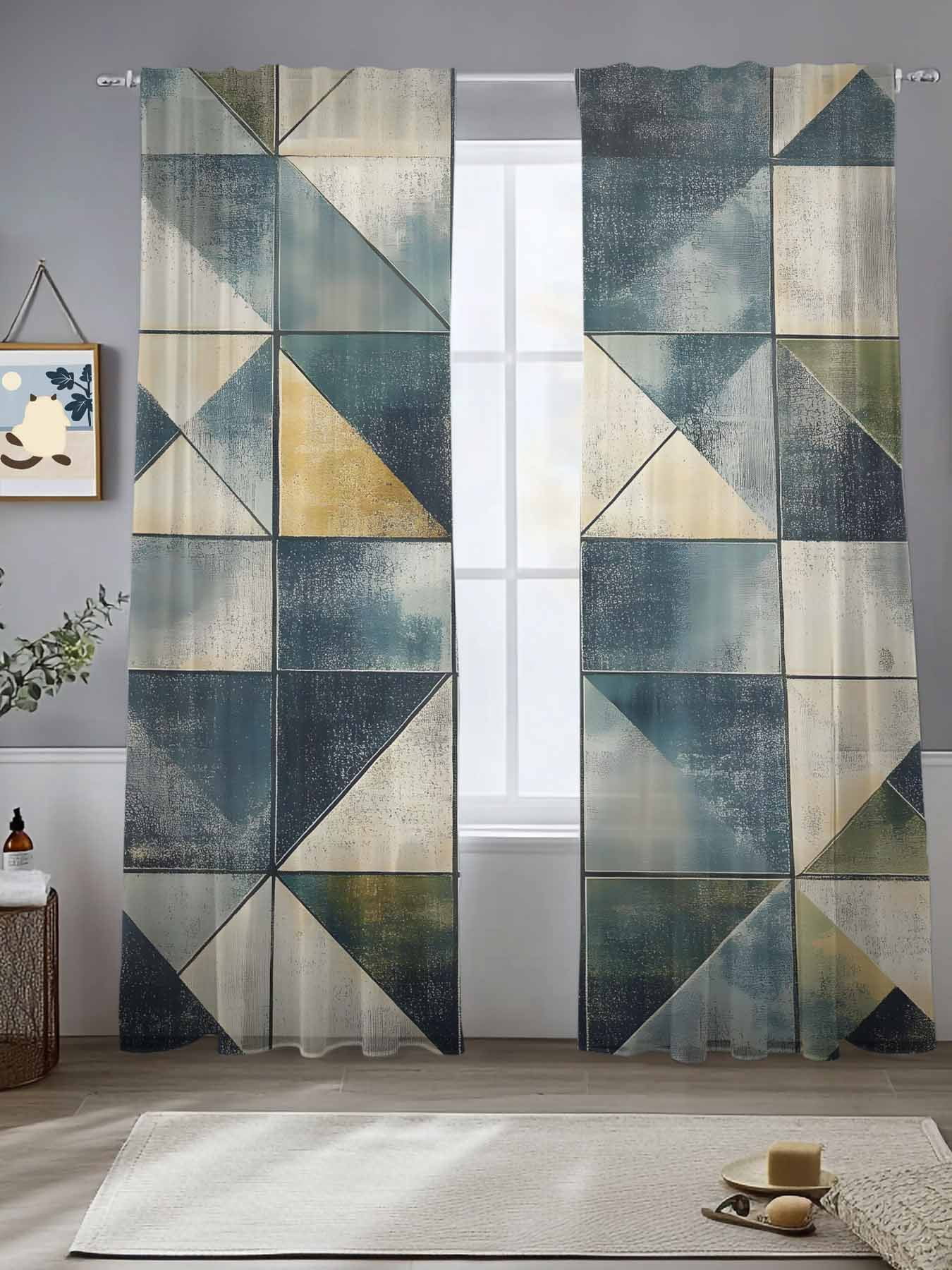 Impressionist Style Sheer Curtains 84 Inches Long 2 Panels Blue Gray ...