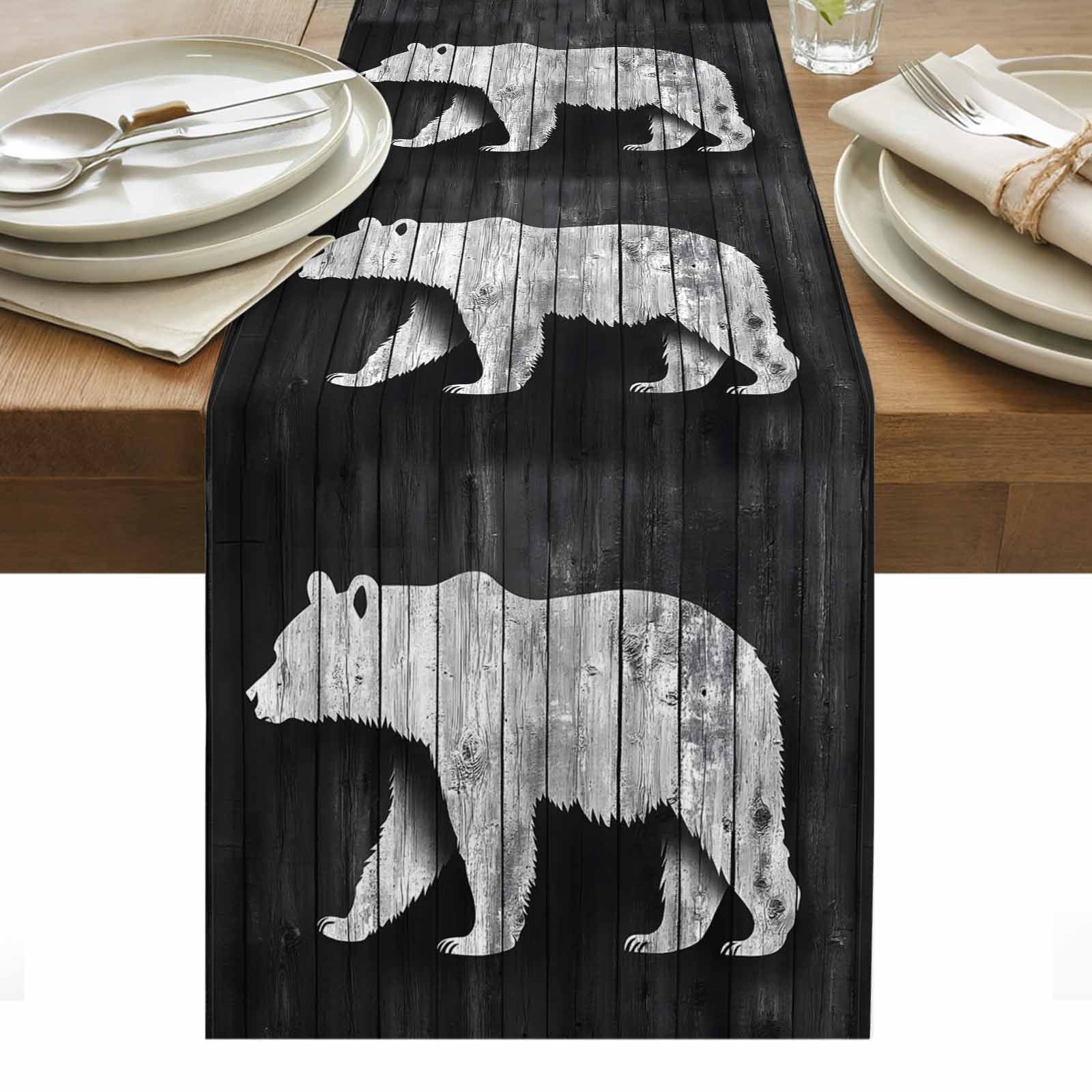 Impressionist Style Table Runner 13 x 70 Inch, Retro White Bear Wood ...