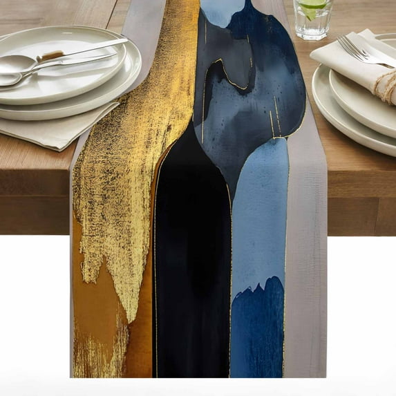 Impressionist Style Table Runner 13x36 inch Abstract Blue Gold Collage ...
