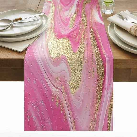 Impressionist Style Table Runner 13x36 inch Abstract Pink Gold Gradient ...