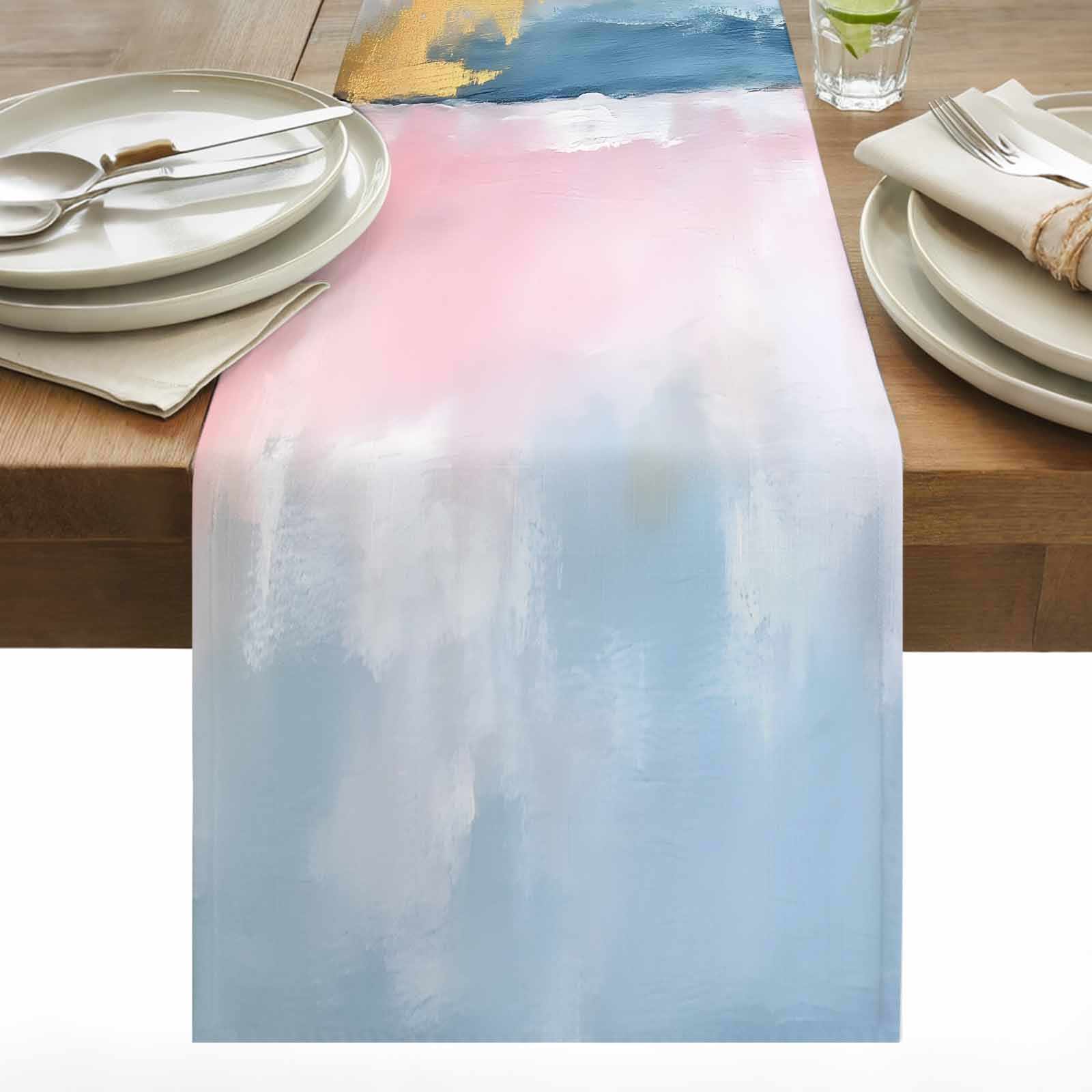 Impressionist Style Table Runner 13x36 inch Pink Gold Blue Color Block ...