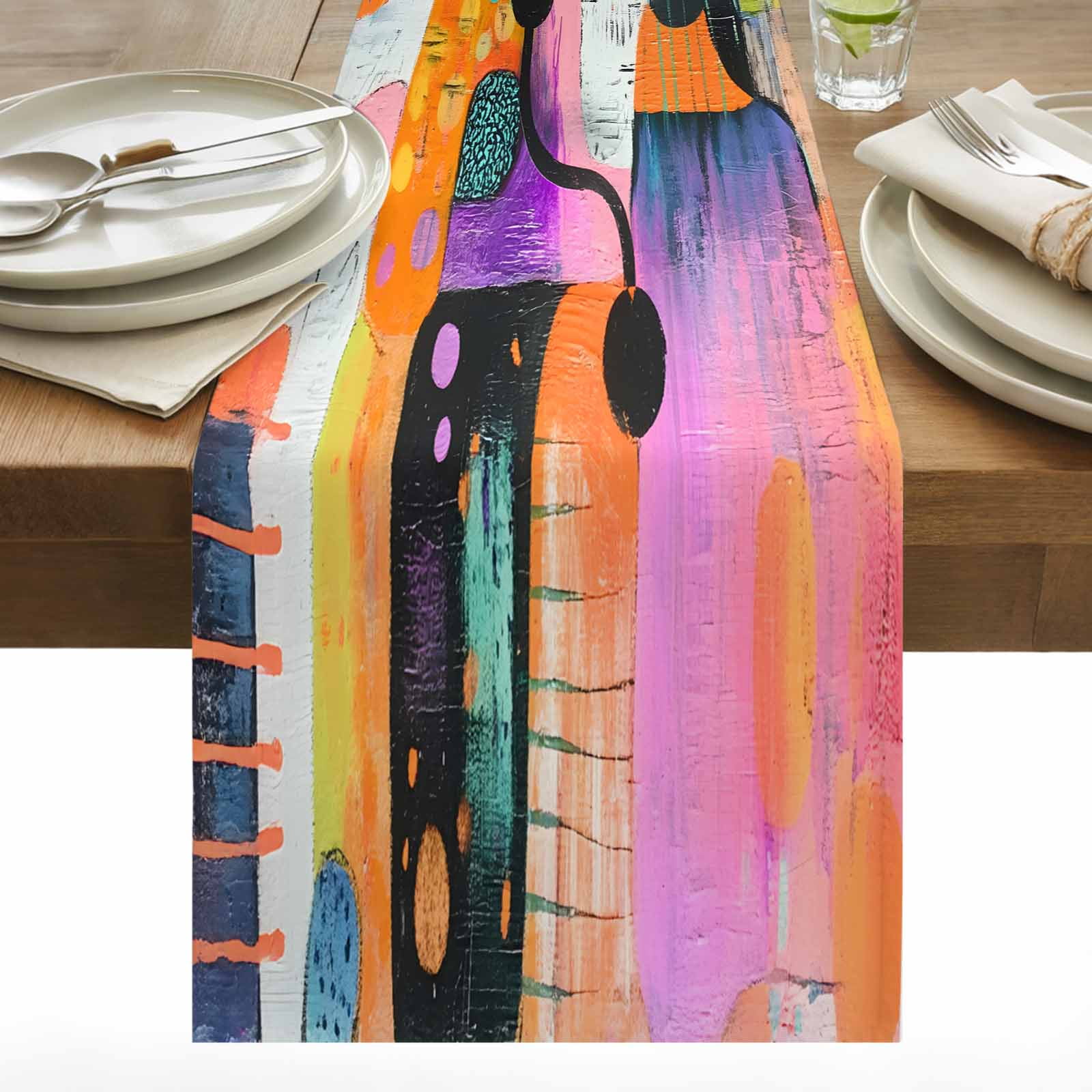 Impressionist Style Table Runner 13x60 inch Yellow Pink Color Block ...