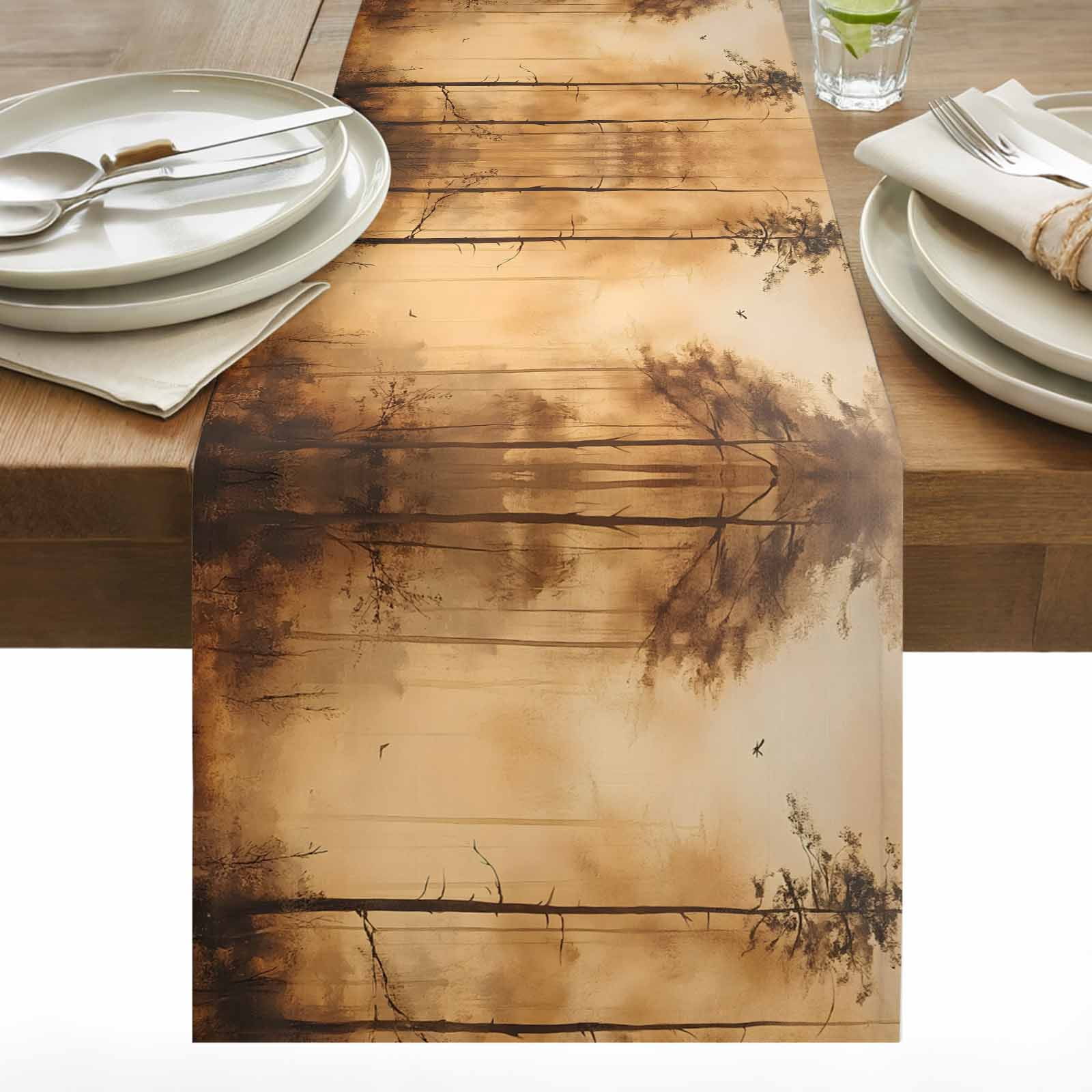 Impressionist Style Table Runner 13x72 inch Abstract Art Forest Trees ...