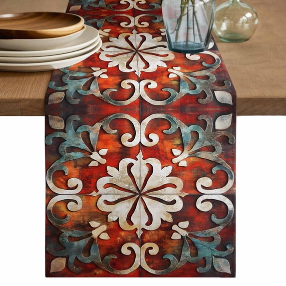Impressionist Style Table Runner, Red Flowers Modernism Aesthetic ...