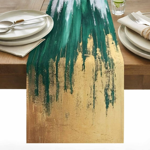 Impressionist Table Runner 13x120 inch Gold Green Gary Oil Painting ...