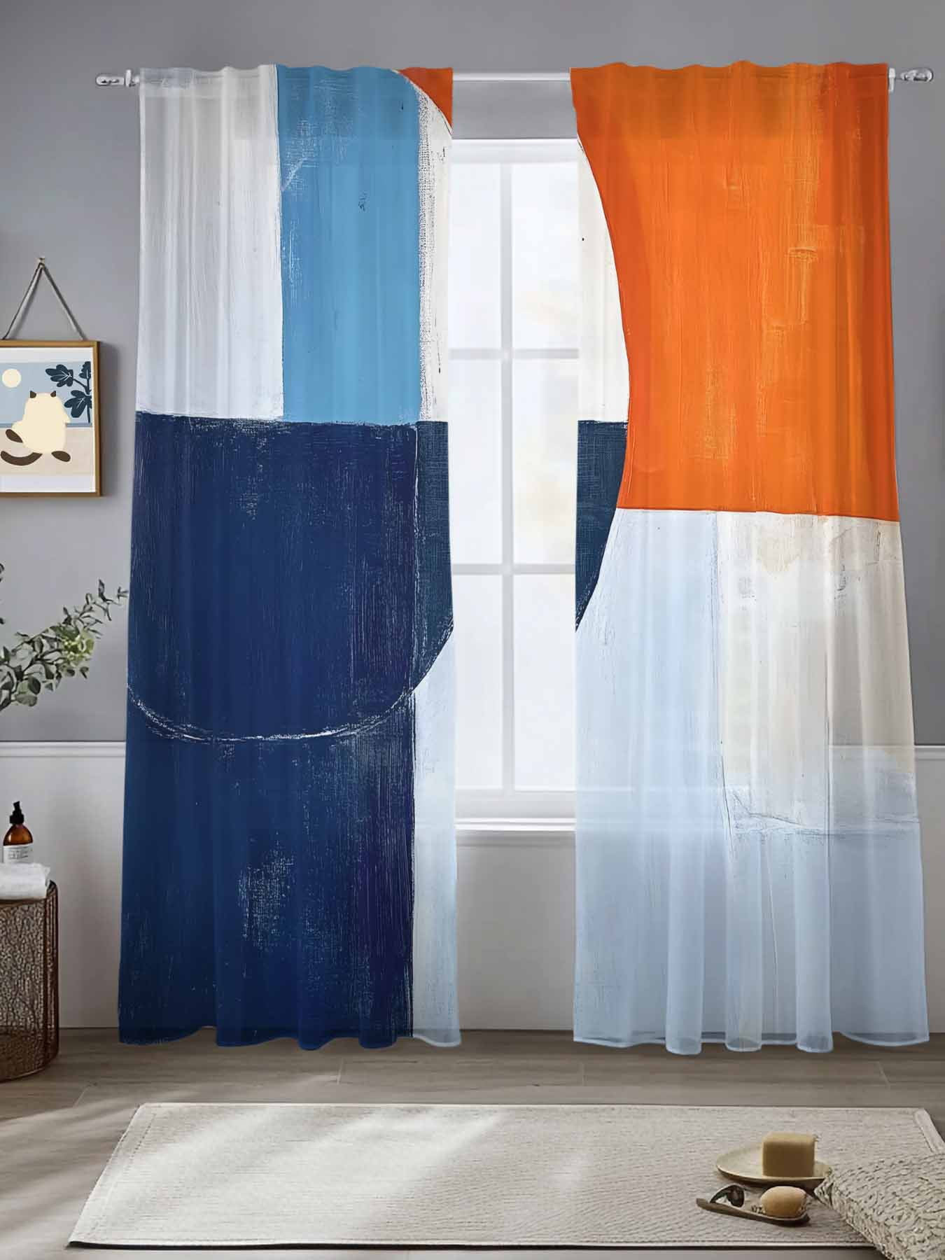 Impressionist Theme Sheer Curtains 96 Inches Long 2 Panels Abstract ...
