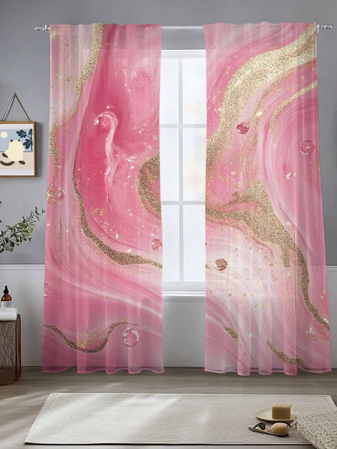 Impressionist Theme Sheer Curtains 96 Inches Long 2 Panels Abstract ...