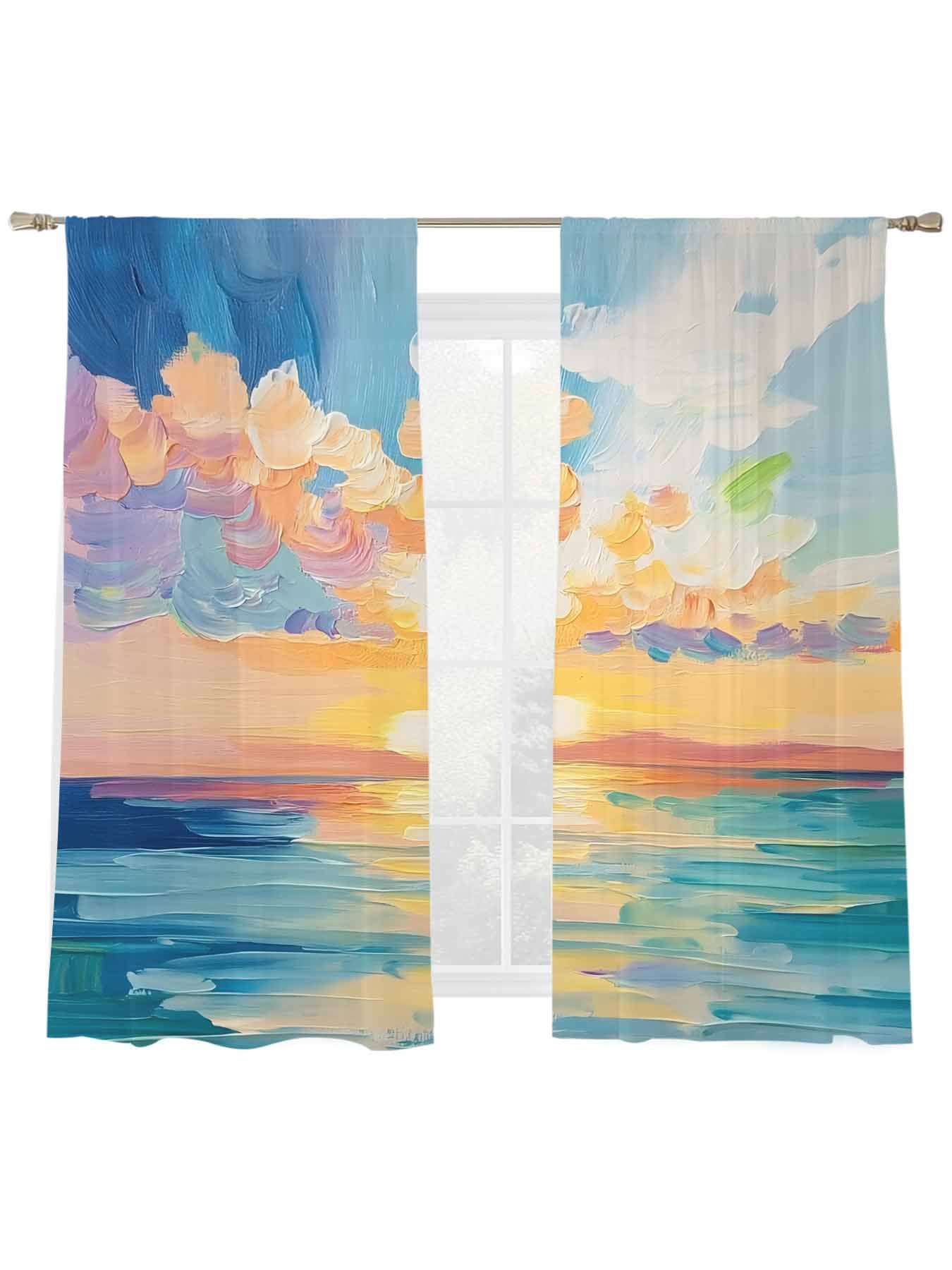Impressionist Theme Sheer Curtains for Living Room Bedroom, Light ...