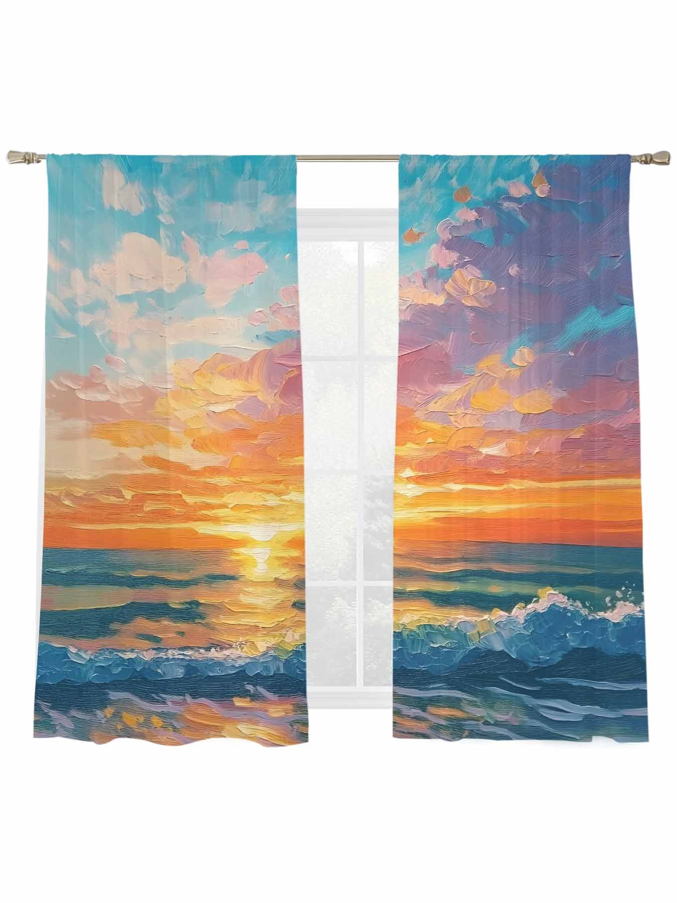Impressionist Theme Sheer Curtains for Living Room Bedroom, Light ...