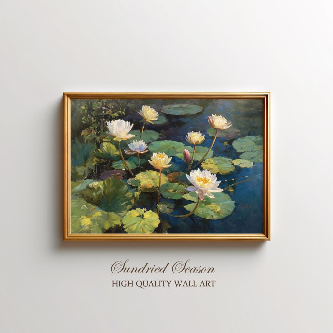 Impressionist Water Lily Pond Art Print, Blooming Floral Nature Wall ...