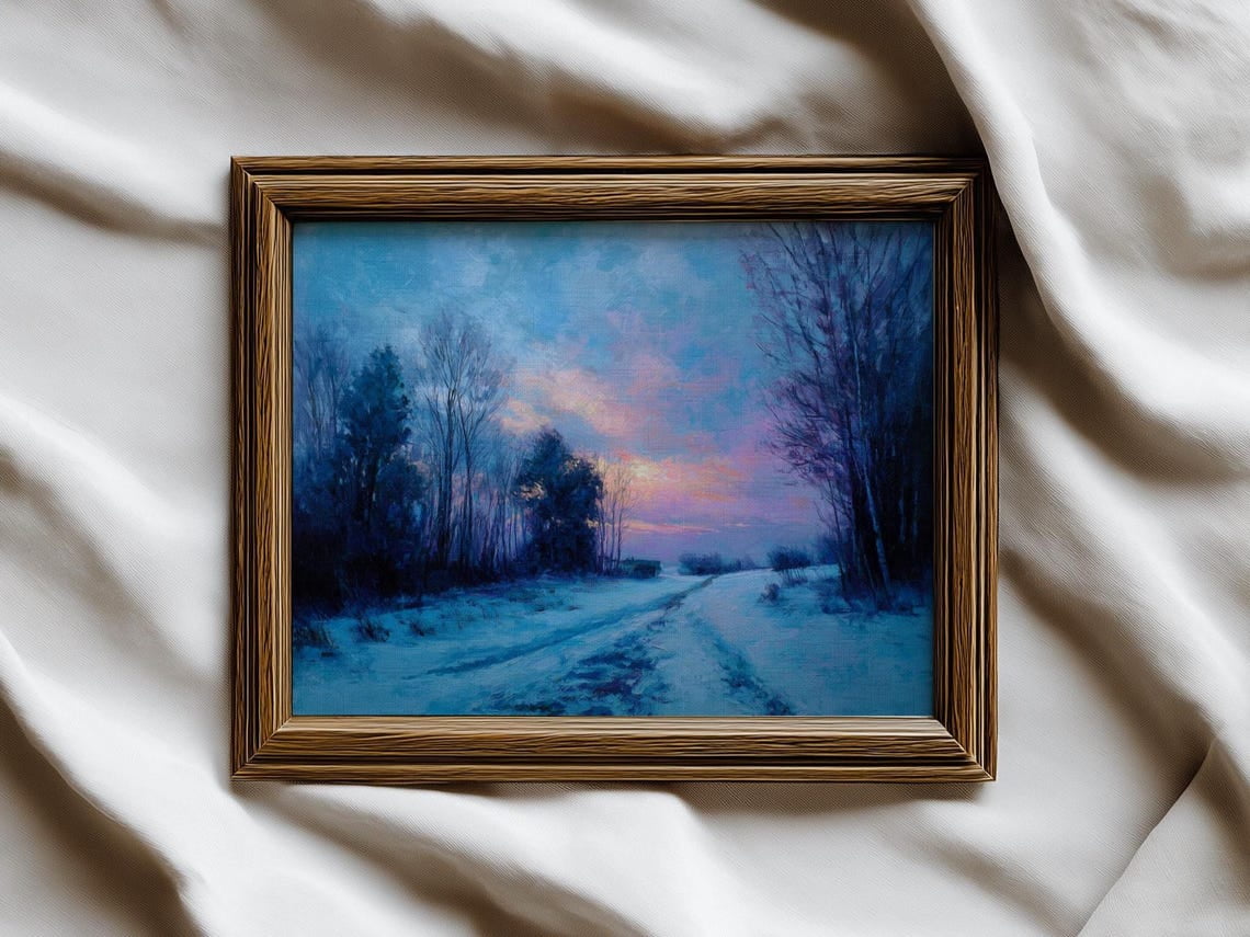 Impressionist Winter Road Landscape Wall Art, Unframed Paper Print Size ...