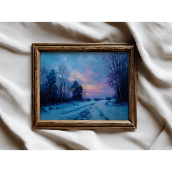 Impressionist Winter Road Landscape Wall Art, Unframed Paper Print Size ...